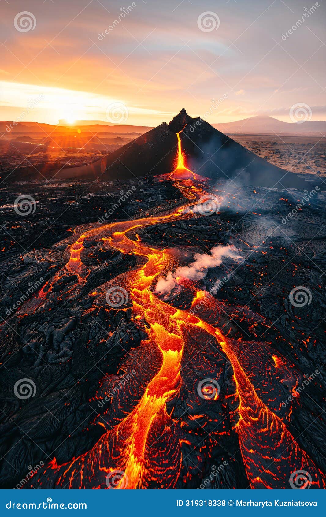 Volcanic Eruption Process. Landscape of Volcano with Exploding and ...