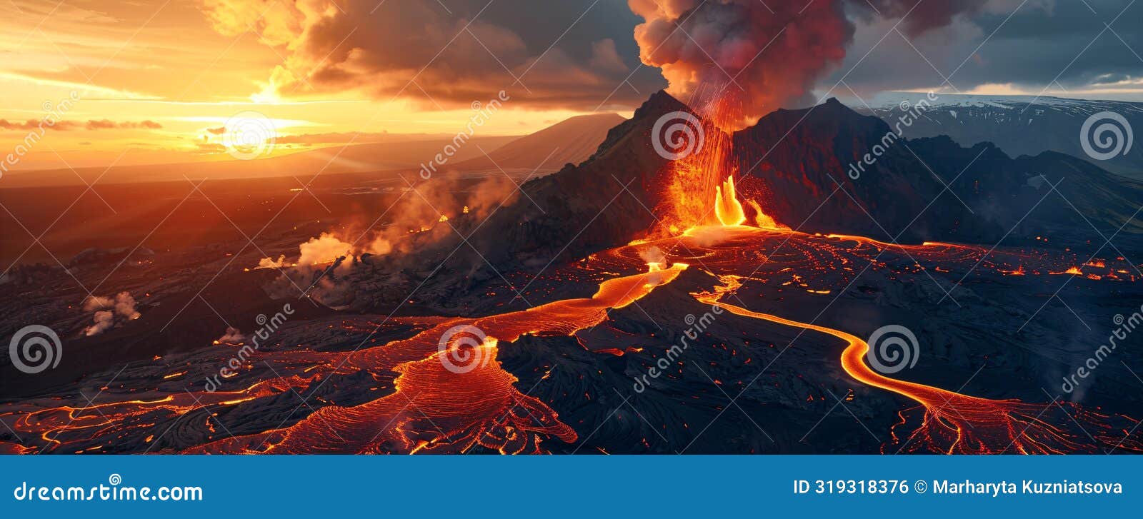 Volcanic Eruption Process. Landscape of Volcano with Exploding and ...