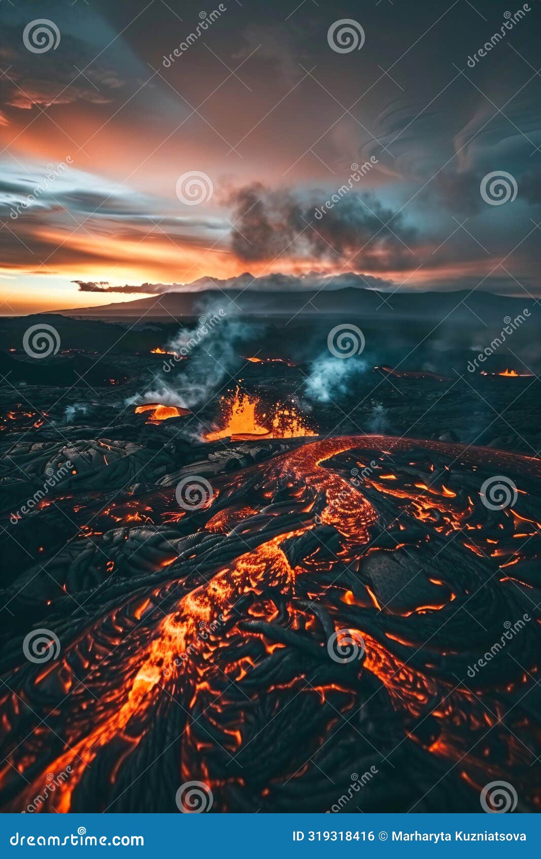 Volcanic Eruption Process. Landscape of Volcano with Exploding and ...