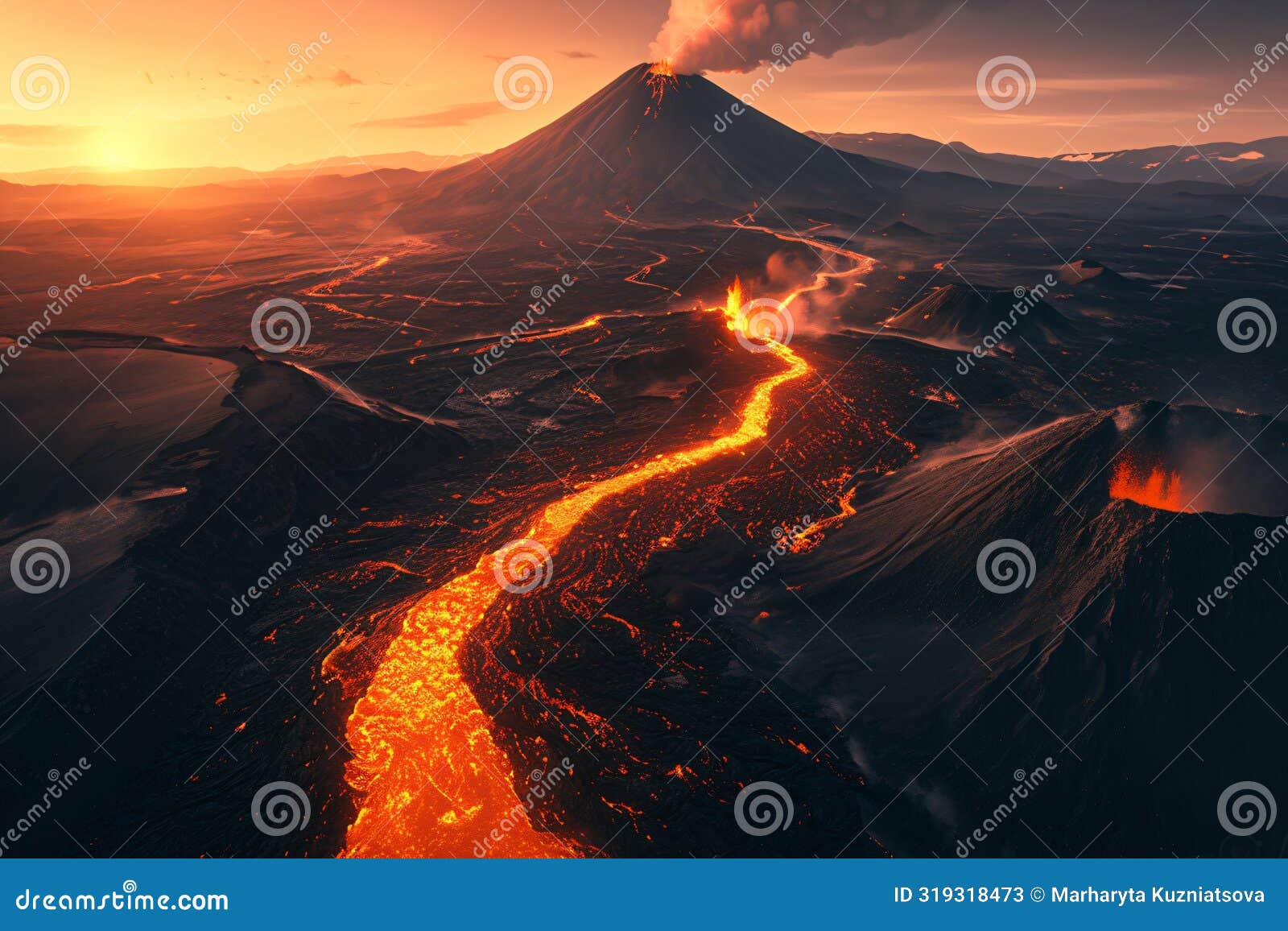 Volcanic Eruption Process. Landscape of Volcano with Exploding and ...