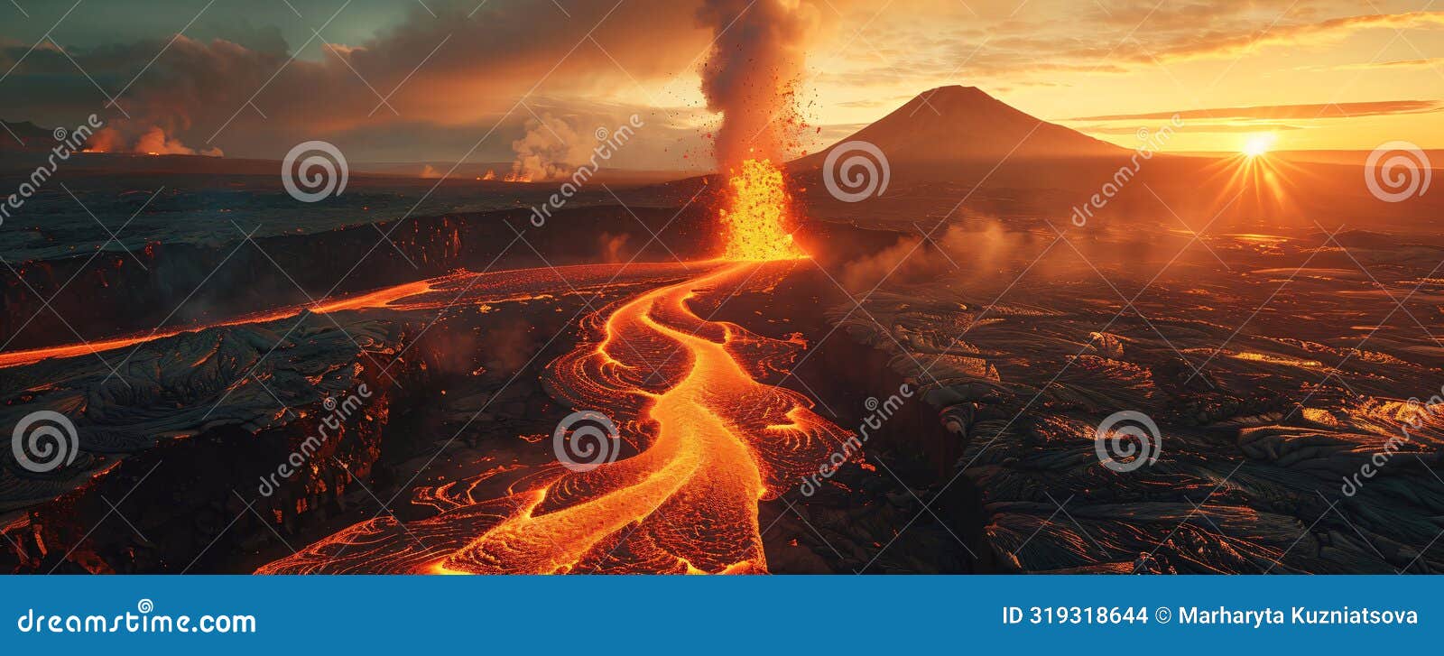 Volcanic Eruption Process. Landscape of Volcano with Exploding and ...