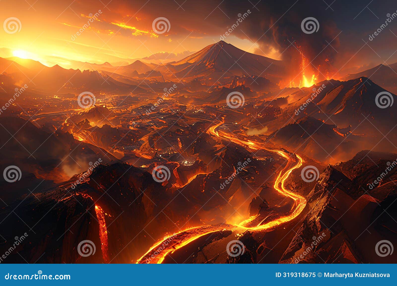 Volcanic Eruption Process. Landscape of Volcano with Exploding and ...