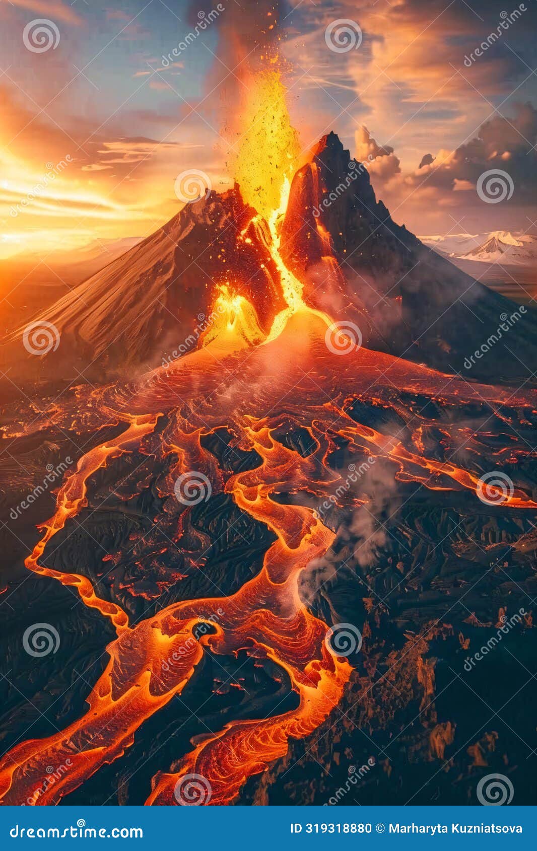 Volcanic Eruption Process. Landscape of Volcano with Exploding and ...