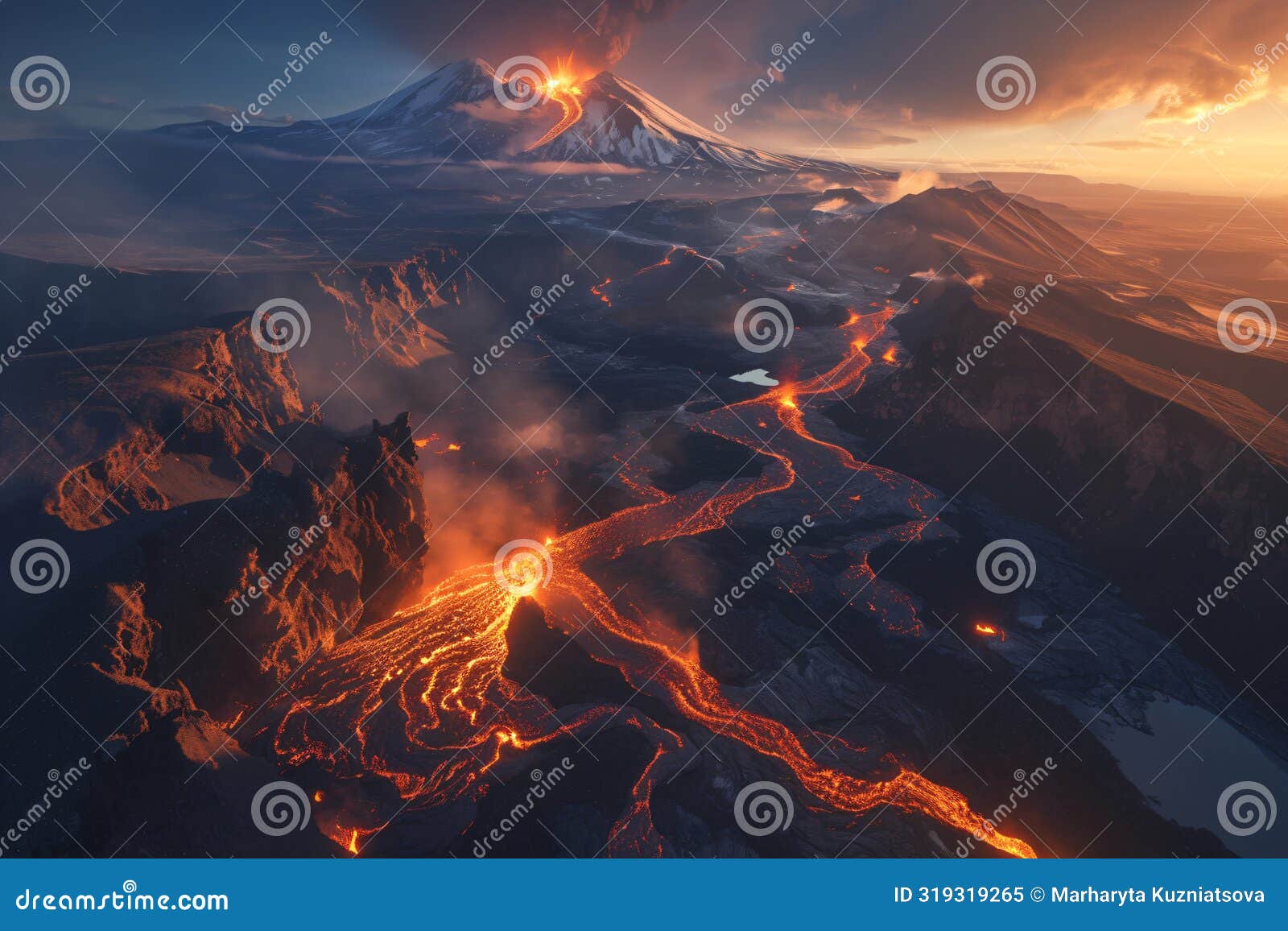 Volcanic Eruption Process. Landscape of Volcano with Exploding and ...