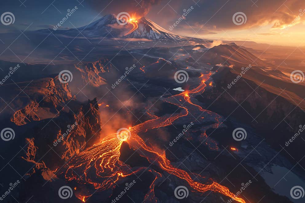 Volcanic Eruption Process. Landscape of Volcano with Exploding and ...