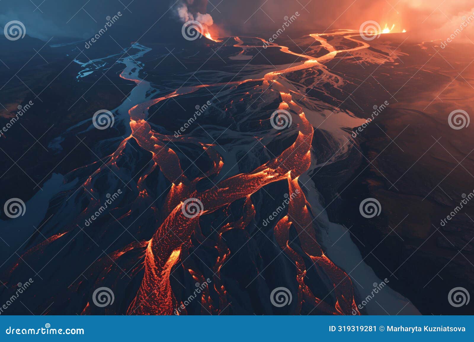 Volcanic Eruption Process. Landscape of Volcano with Exploding and ...