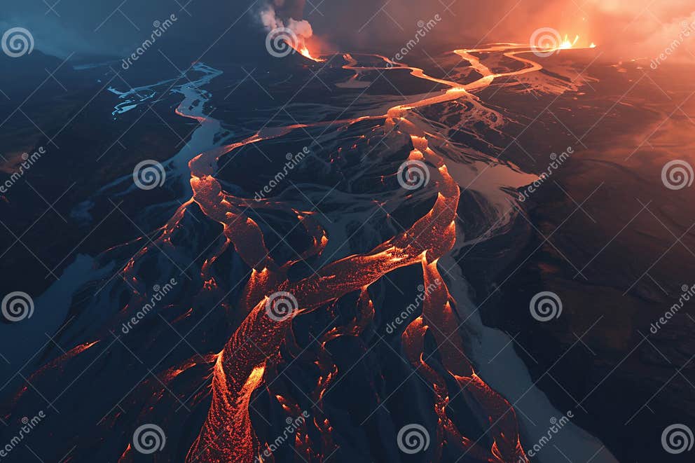 Volcanic Eruption Process. Landscape of Volcano with Exploding and ...