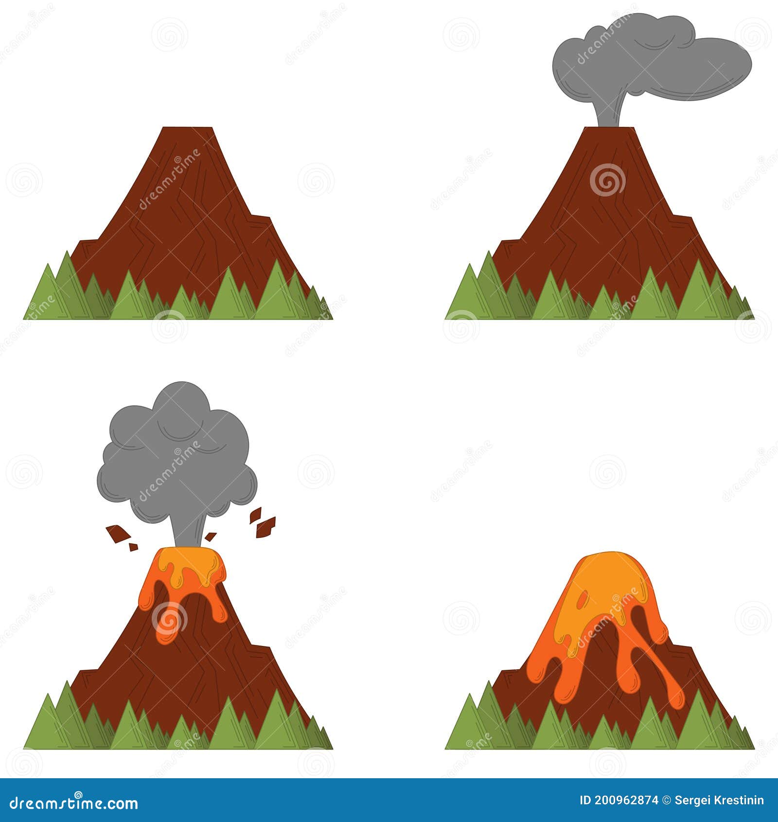 Volcanic eruption process. stock vector. Illustration of environment ...