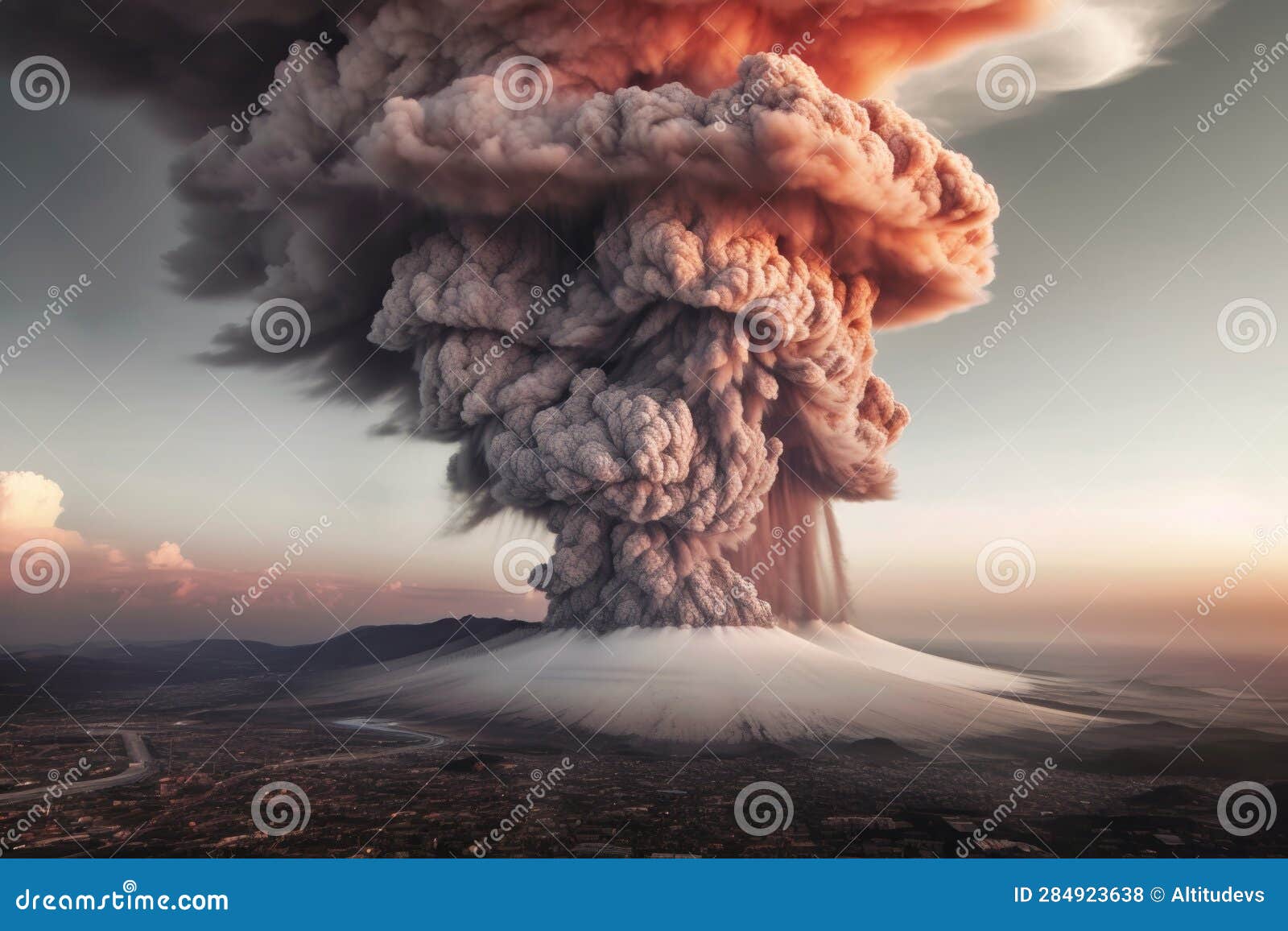Volcanic Eruption with Smoke and Ash Clouds Stock Illustration ...