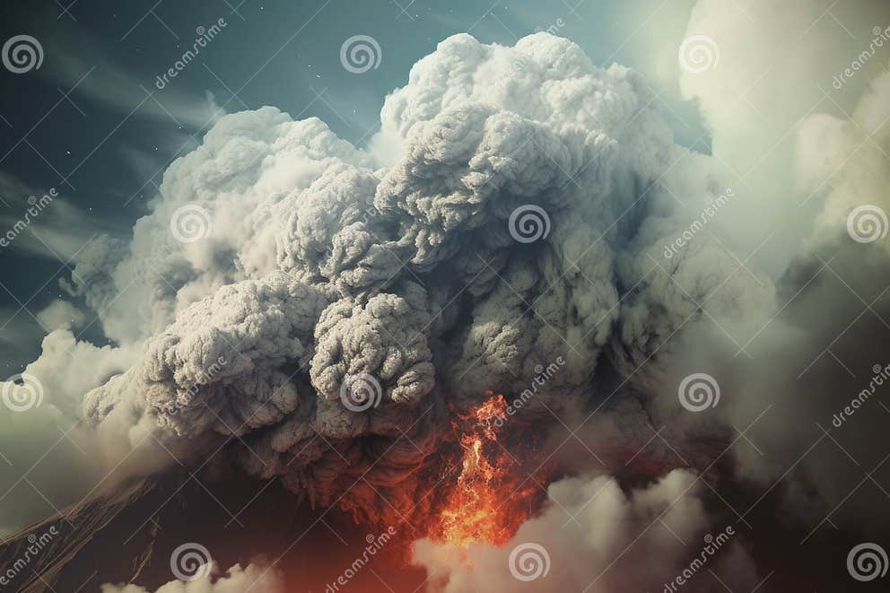 Volcanic Eruption with Smoke and Ash Clouds Stock Image - Image of ...