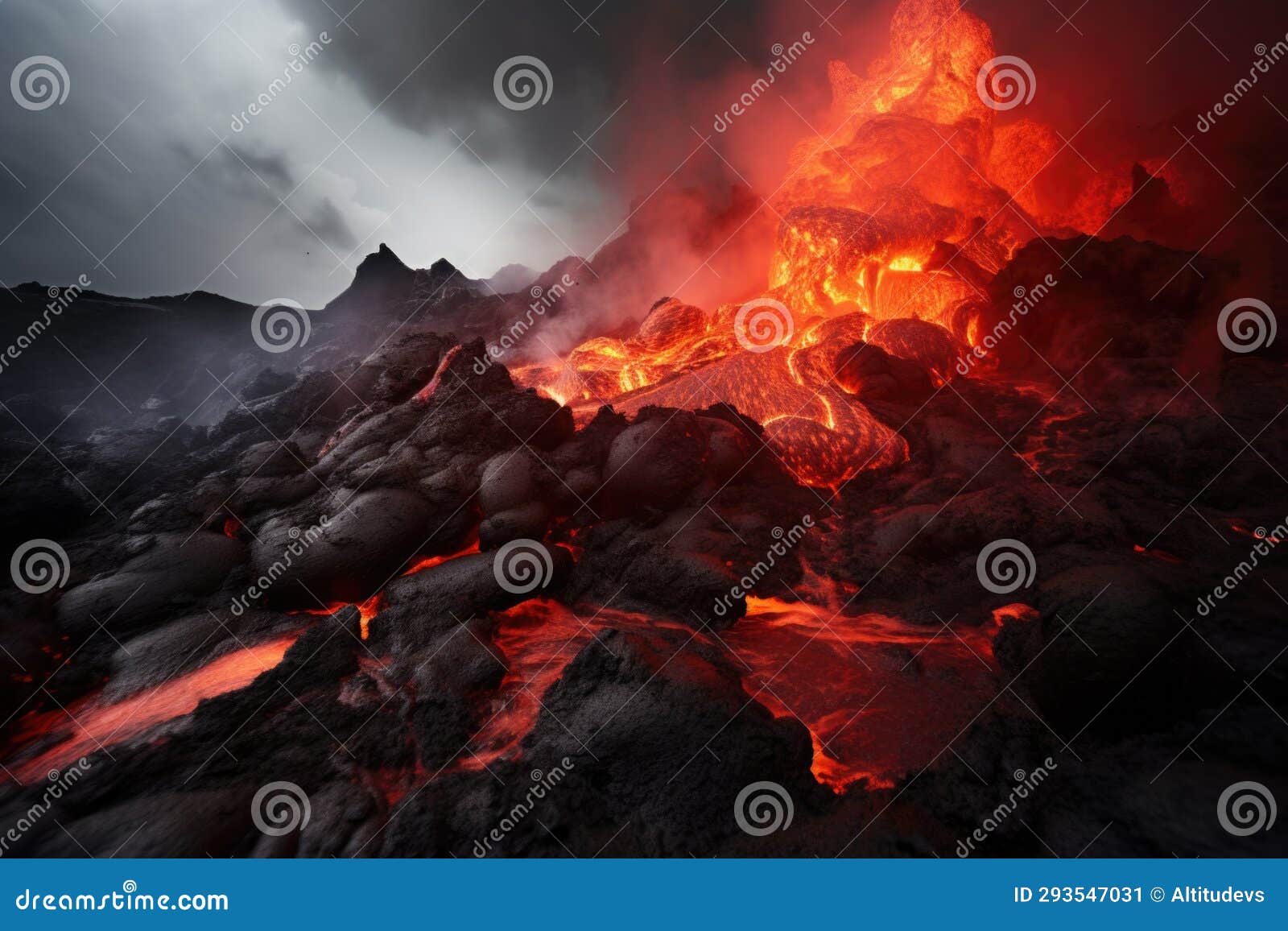 Volcanic Eruption with Smoke and Lava Stock Image - Image of ...