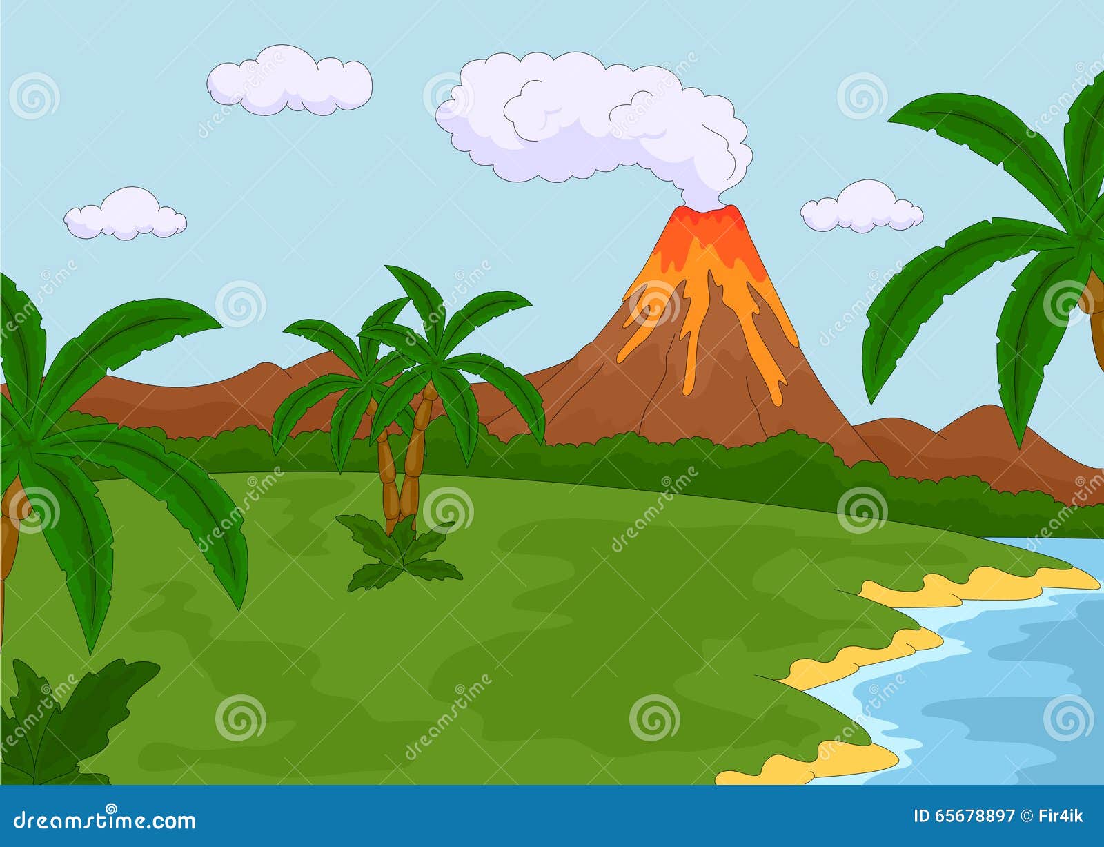 Volcanic Eruption In An Island. Editable Clip Art. Cartoon Vector ...