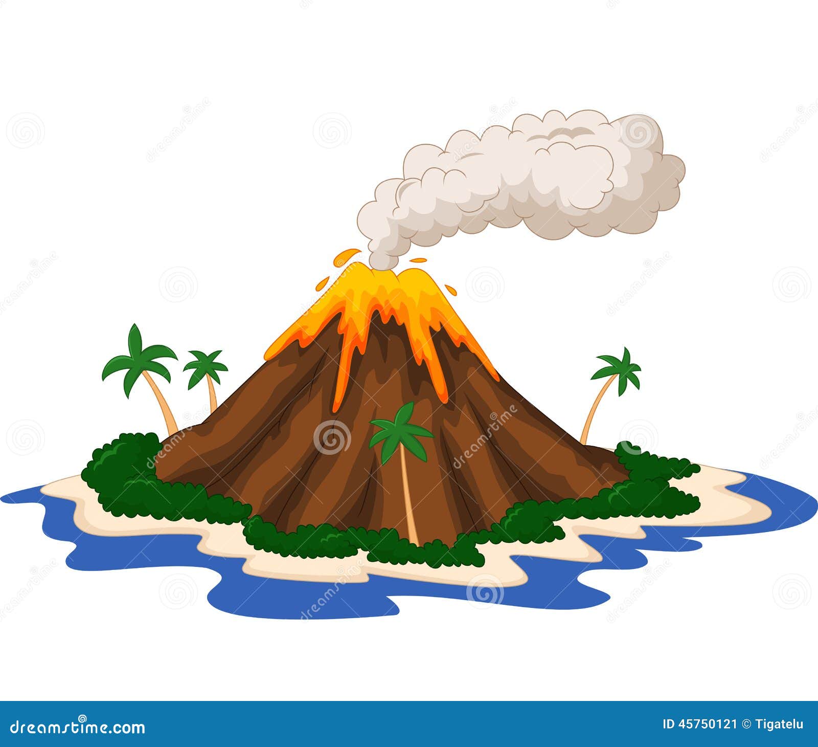 Volcanic Island With Palm Trees. Ancient Large Volcano Center Platform ...