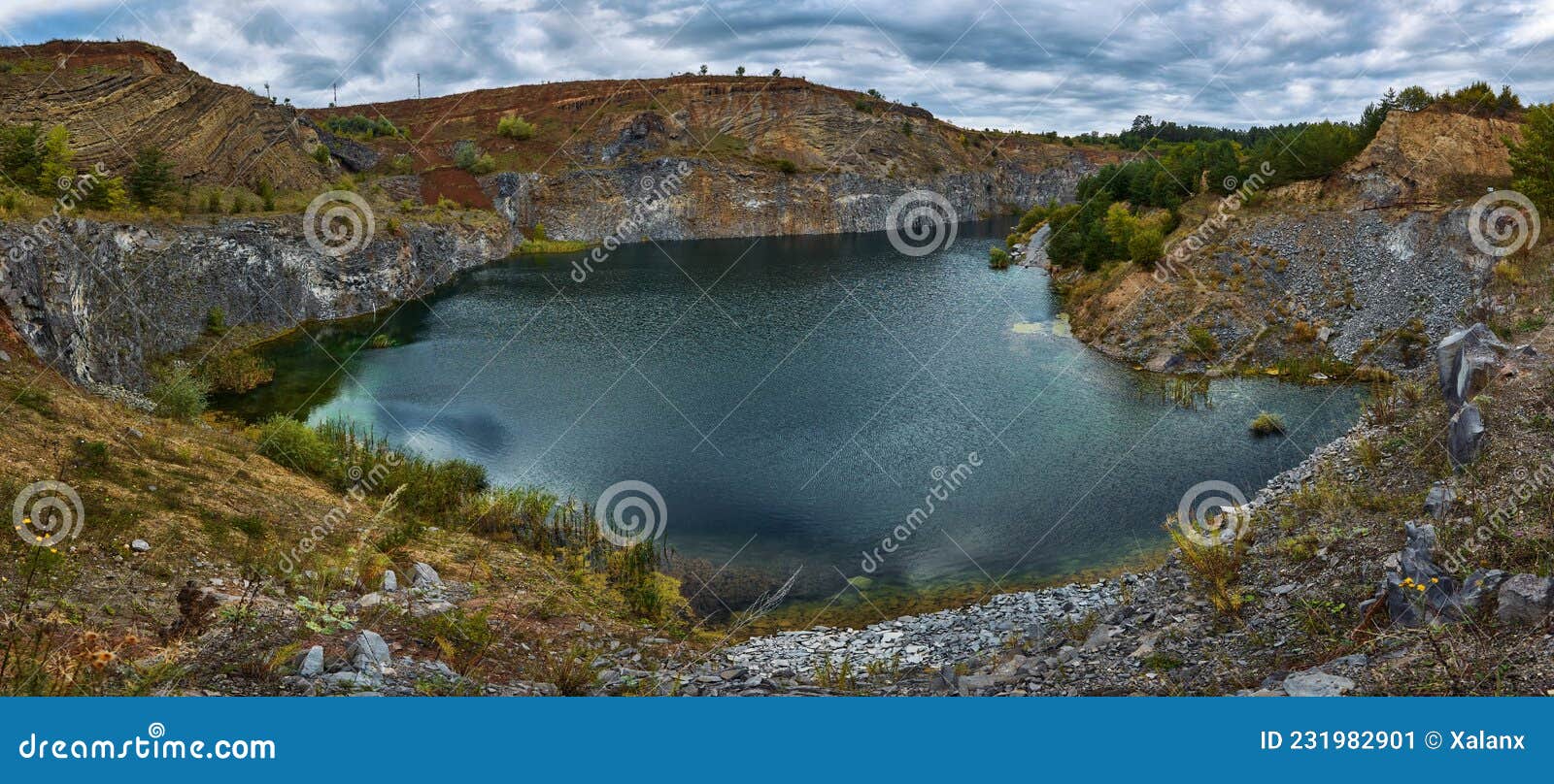 Volcanic Lake in a Rocky Landscape Stock Image - Image of environment ...