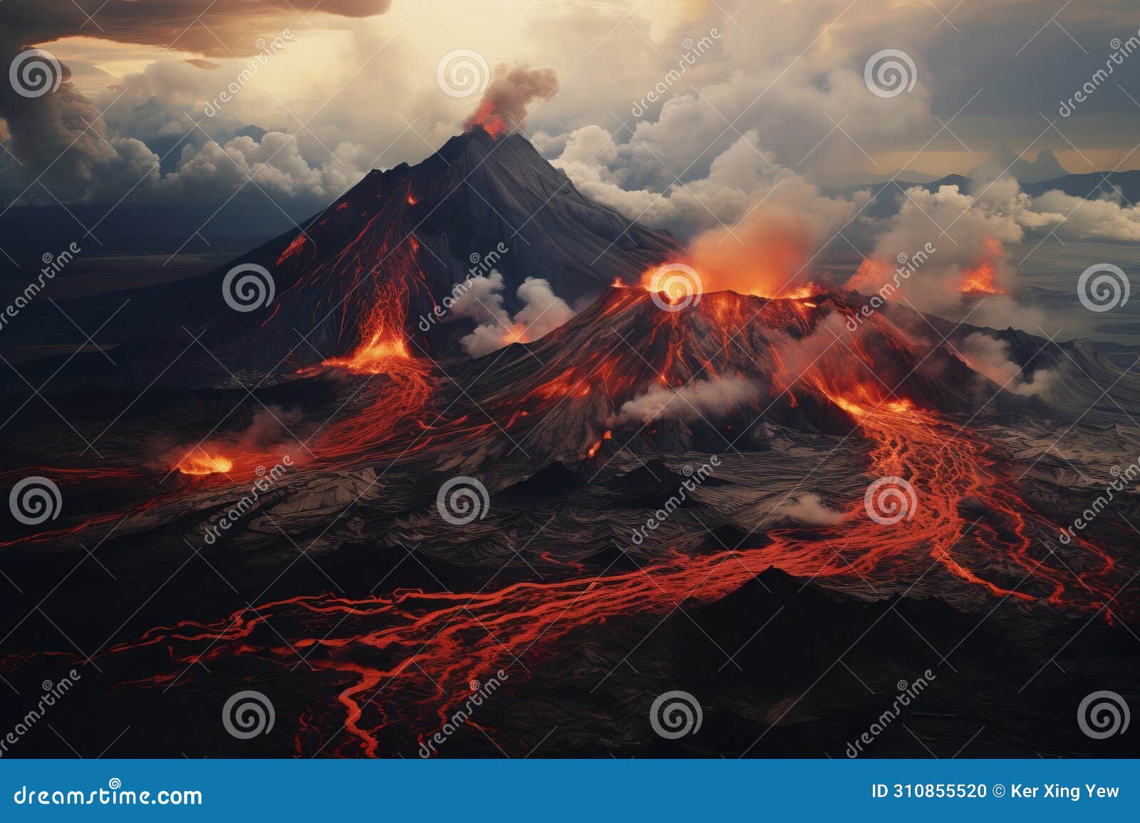 Volcanic Landscapes Shaped by Geological Forces Stock Illustration ...