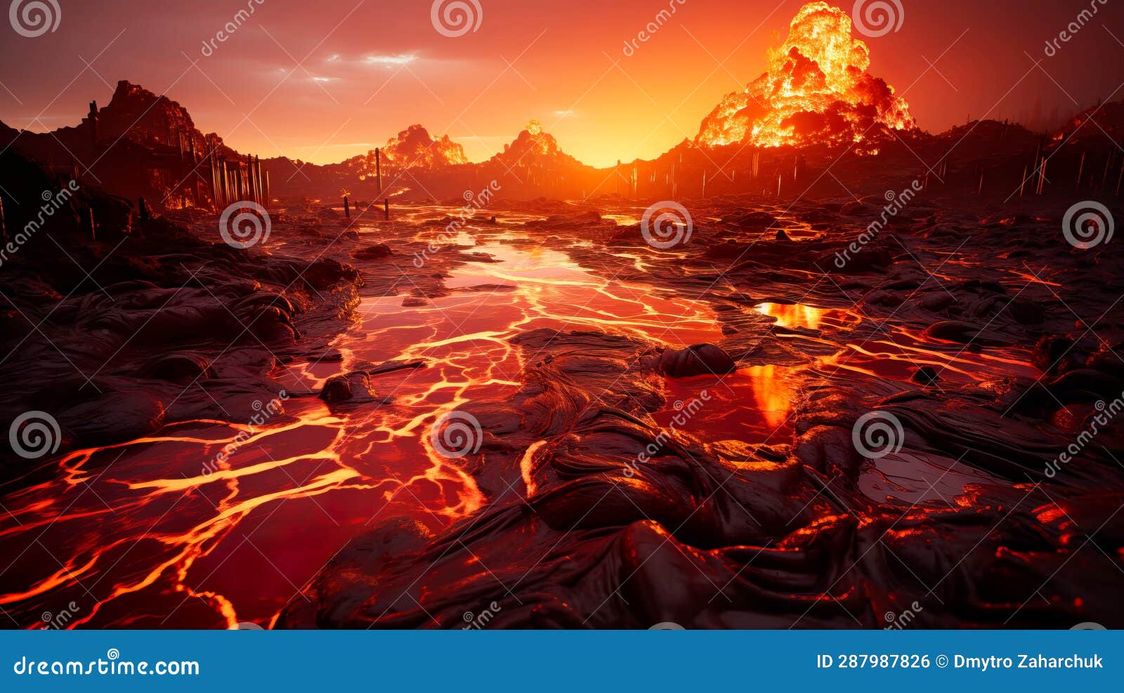 Volcanic Magma Eruptions with Lava Flows and Ash in the Air. Generative ...