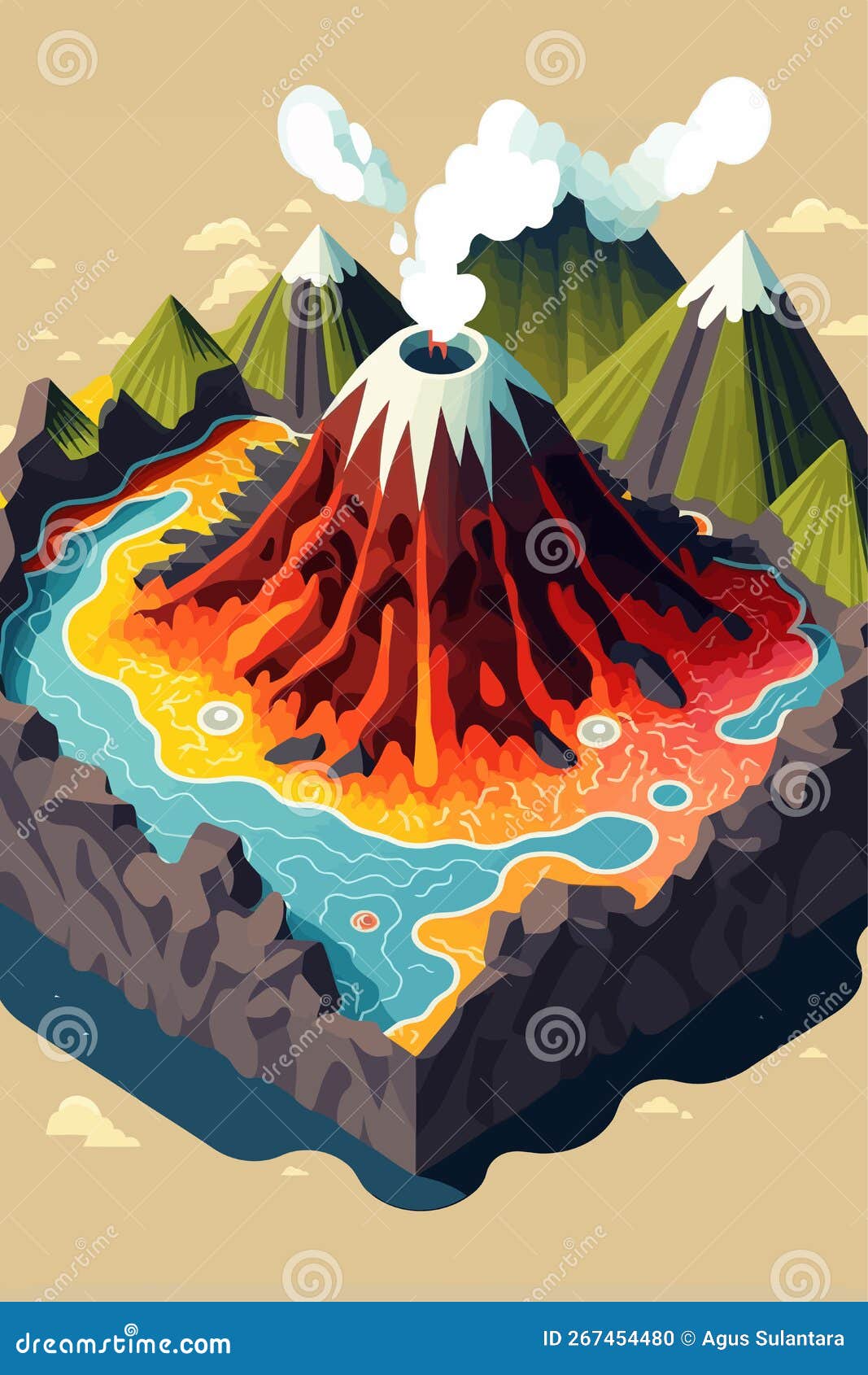 Volcanic Mountain in Eruption Background View Vector Illustration Stock ...