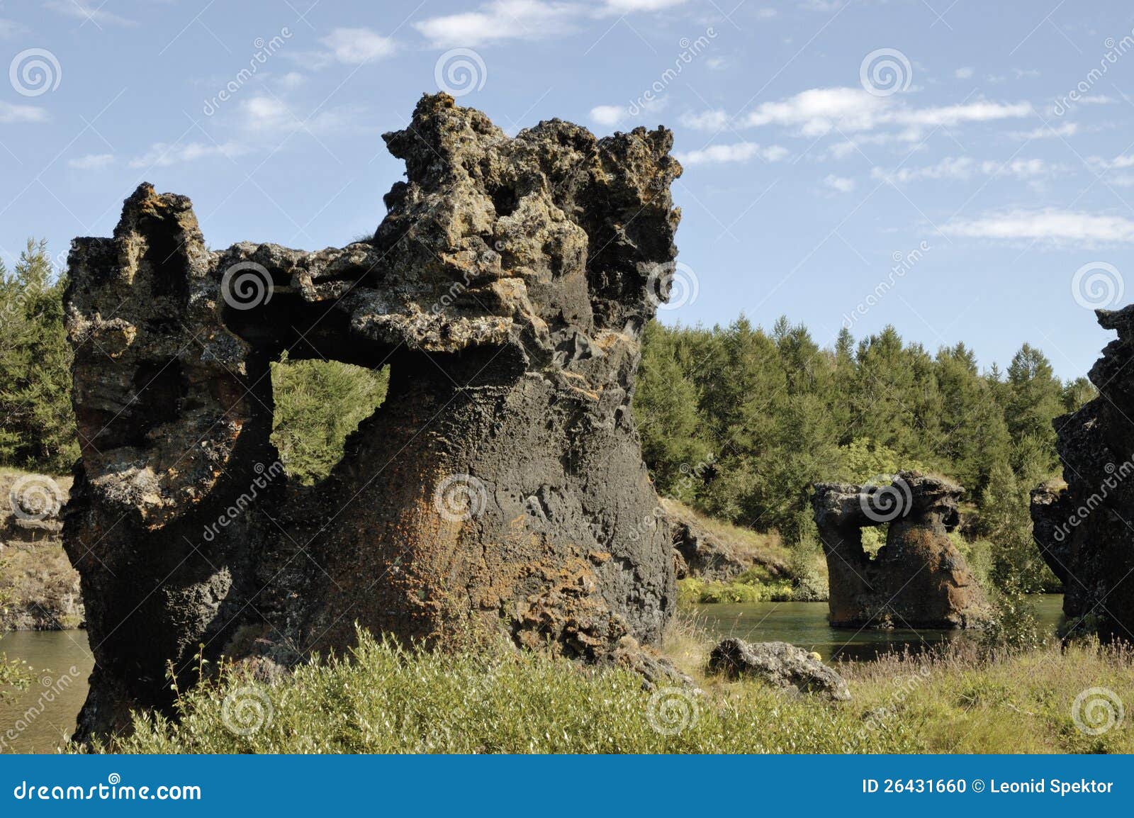 Volcanic Pillars at Myvatn Lake, Iceland. Stock Photo - Image of forest ...