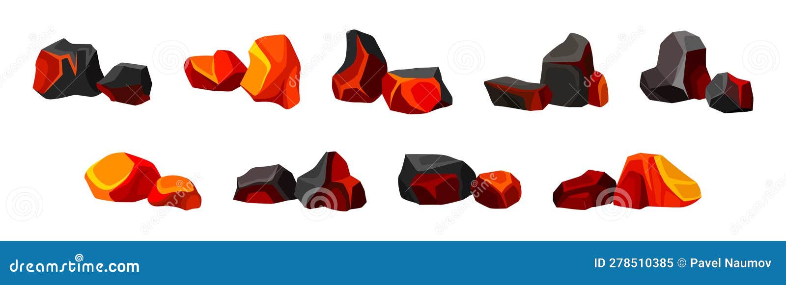 Volcanic Rock As Formed Lava with Rough and Solid Stones Vector Set ...