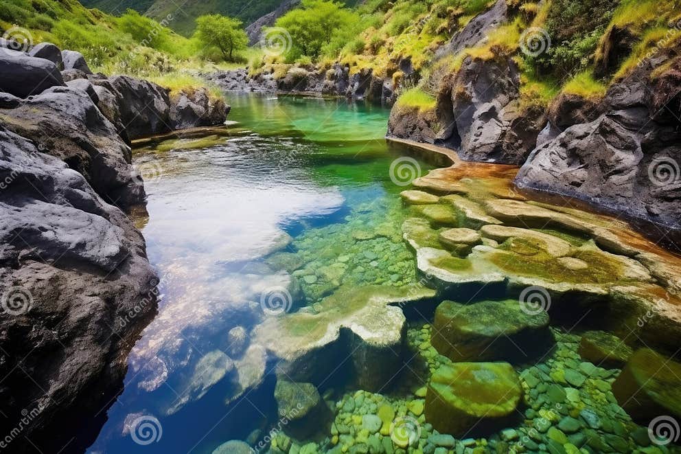 Volcanic Rocks Border a Bubbling Hot Spring Stock Image - Image of ...