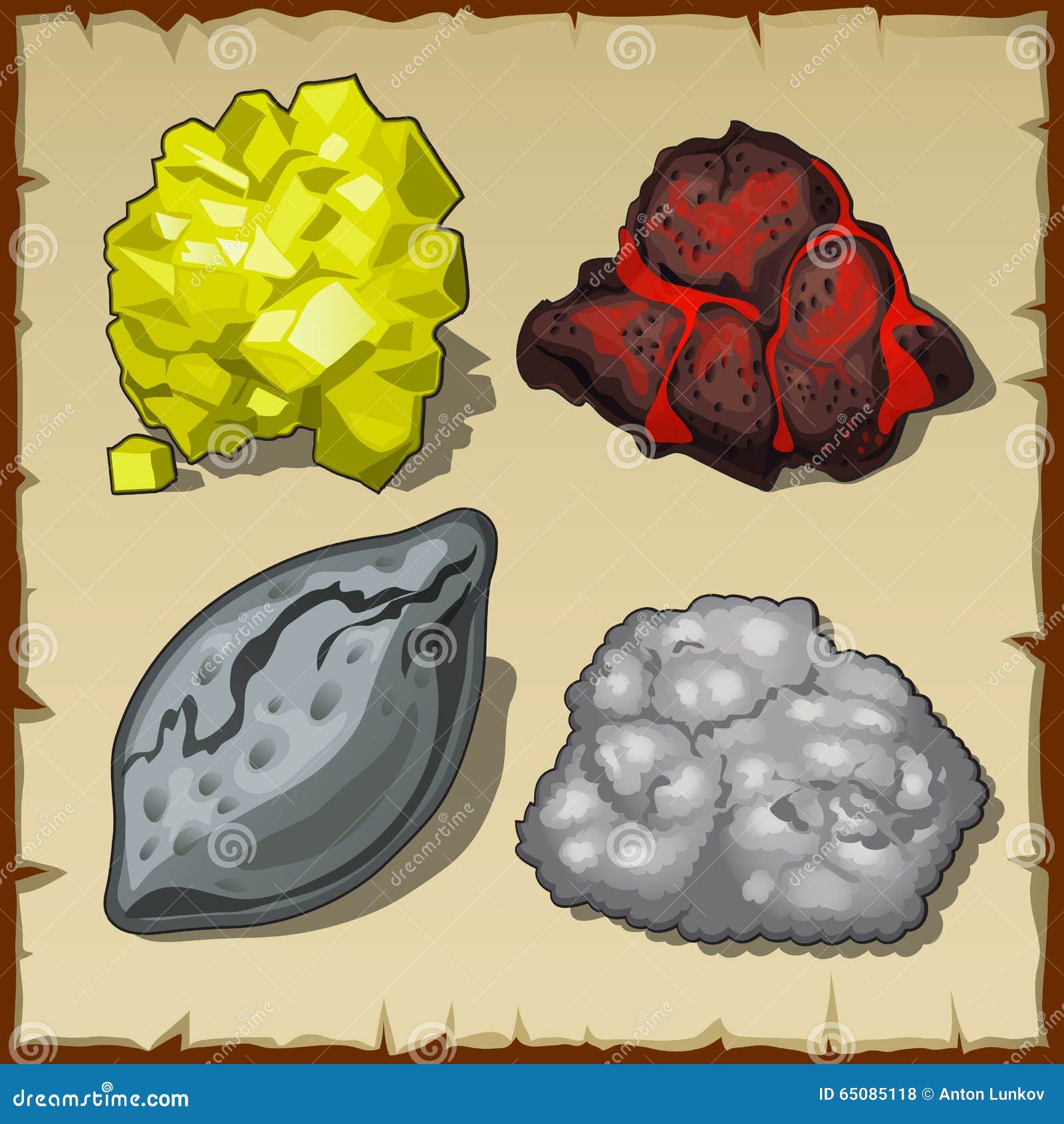 Volcanic Rocks and Gems, Set of Four Items Stock Vector - Illustration ...