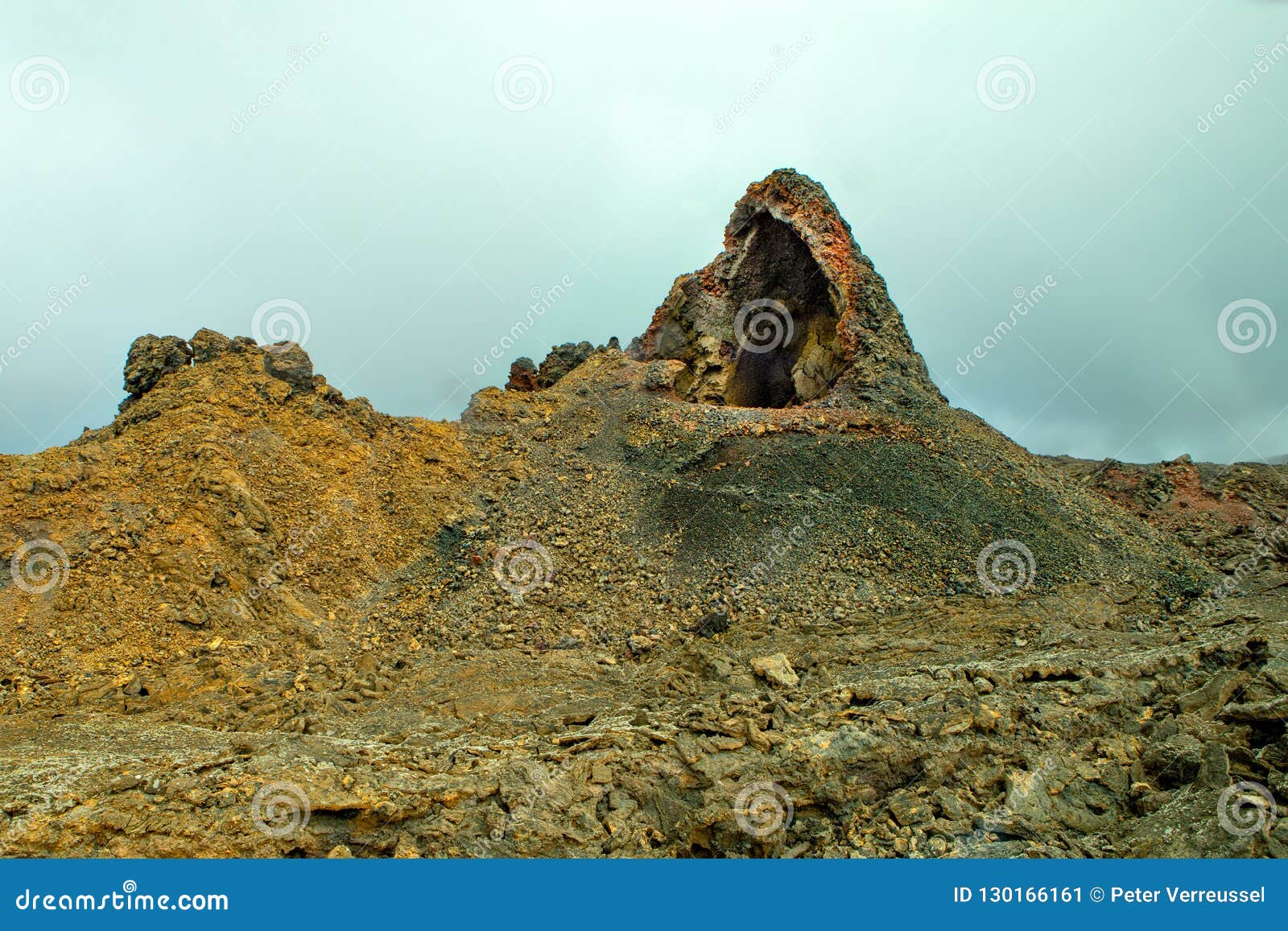 Volcanic Chimney With Escaping Smoke And Gases On The Crater Wall Of ...