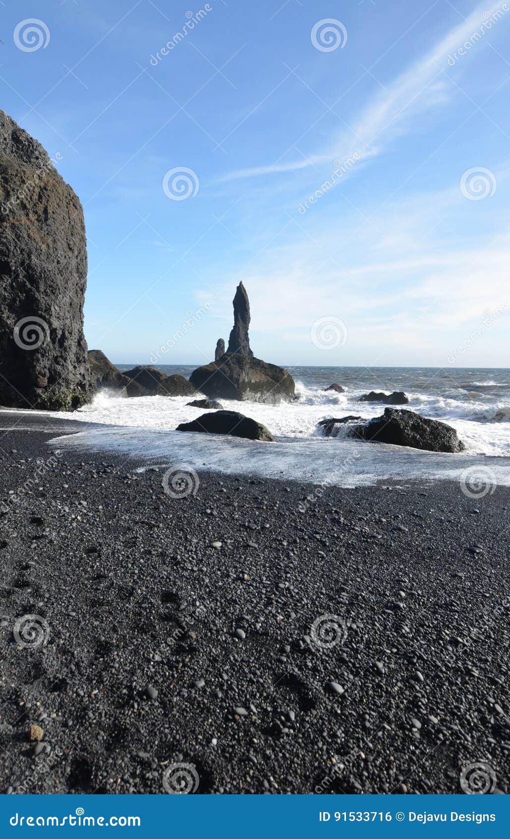 Volcanic Sea Stack on Reynisfjara Beach in Iceland Stock Photo - Image ...