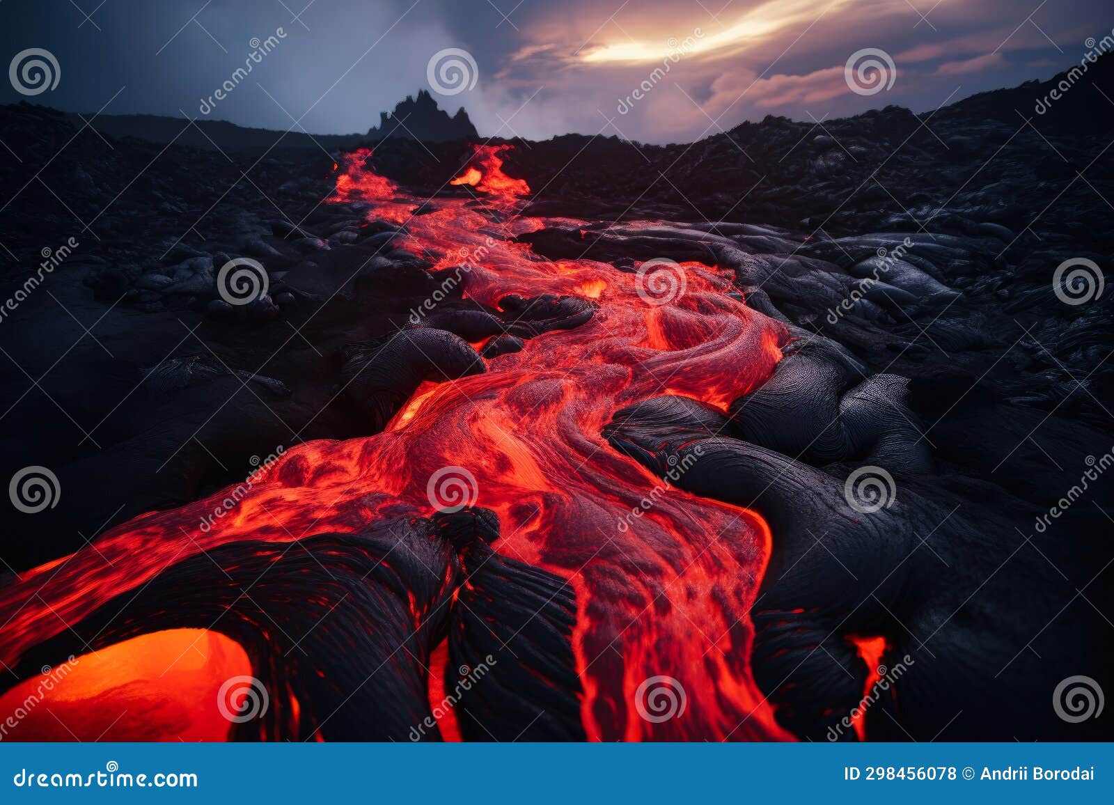 Volcanic Surge: a Dynamic Lava River Shapes the Terrain. Stock ...