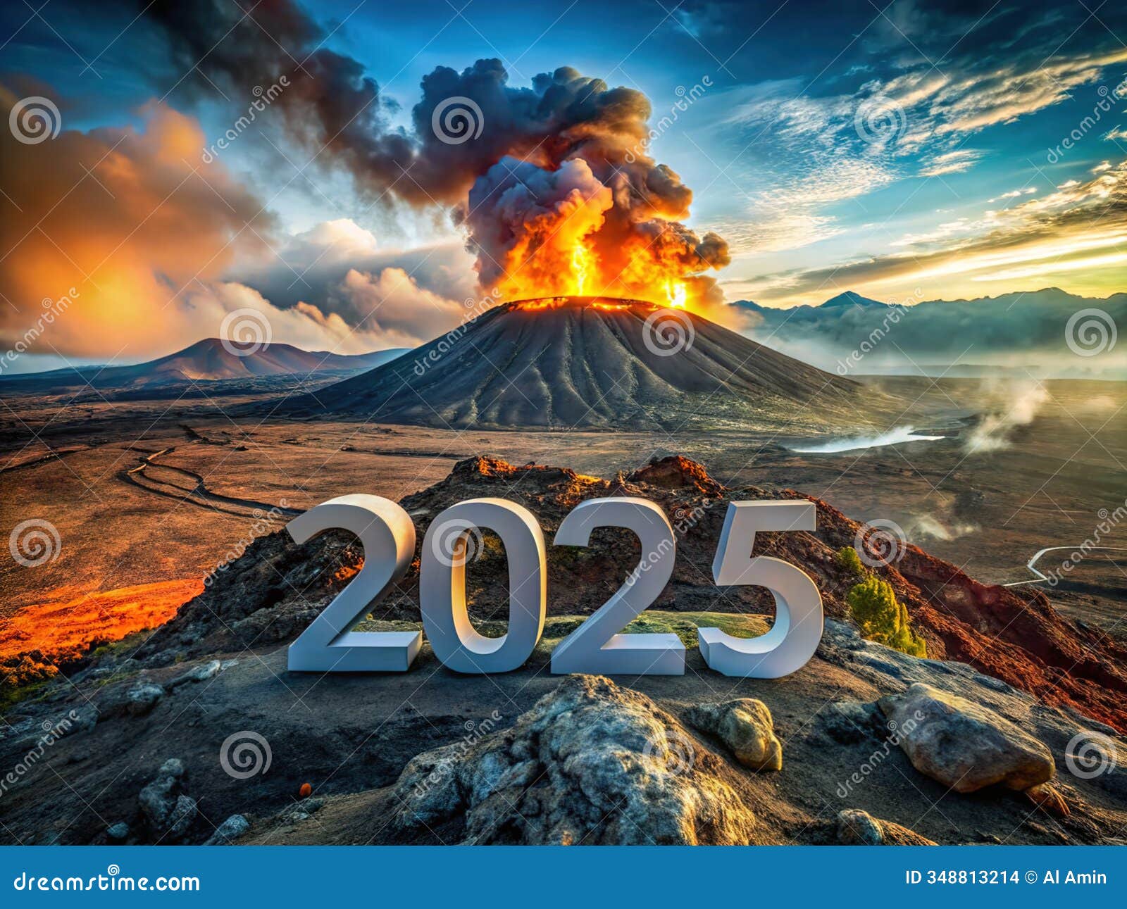 Volcanic 2025 Eruption Fiery 2025 Etched On A Volcano Symbolizing ...