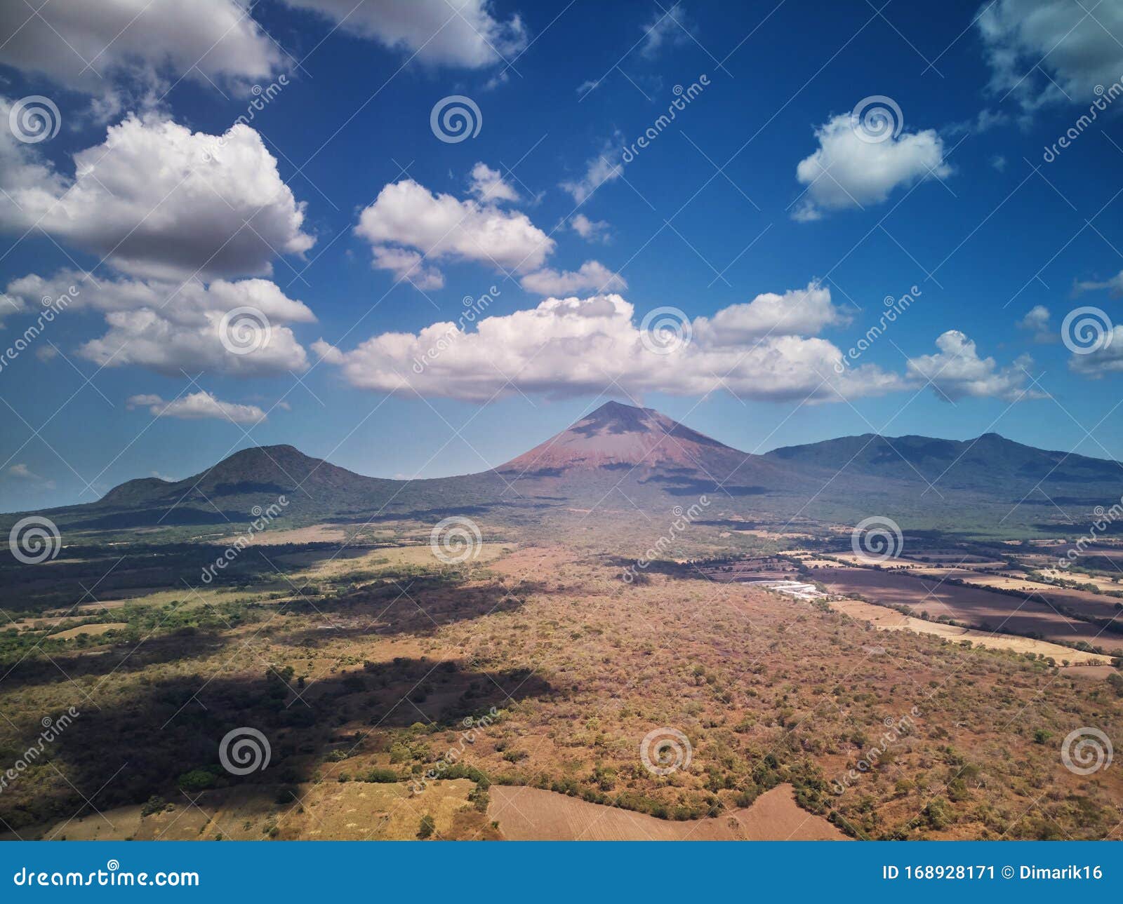 Volcano Background on Blue Sky Stock Image - Image of outdoor, scenery ...