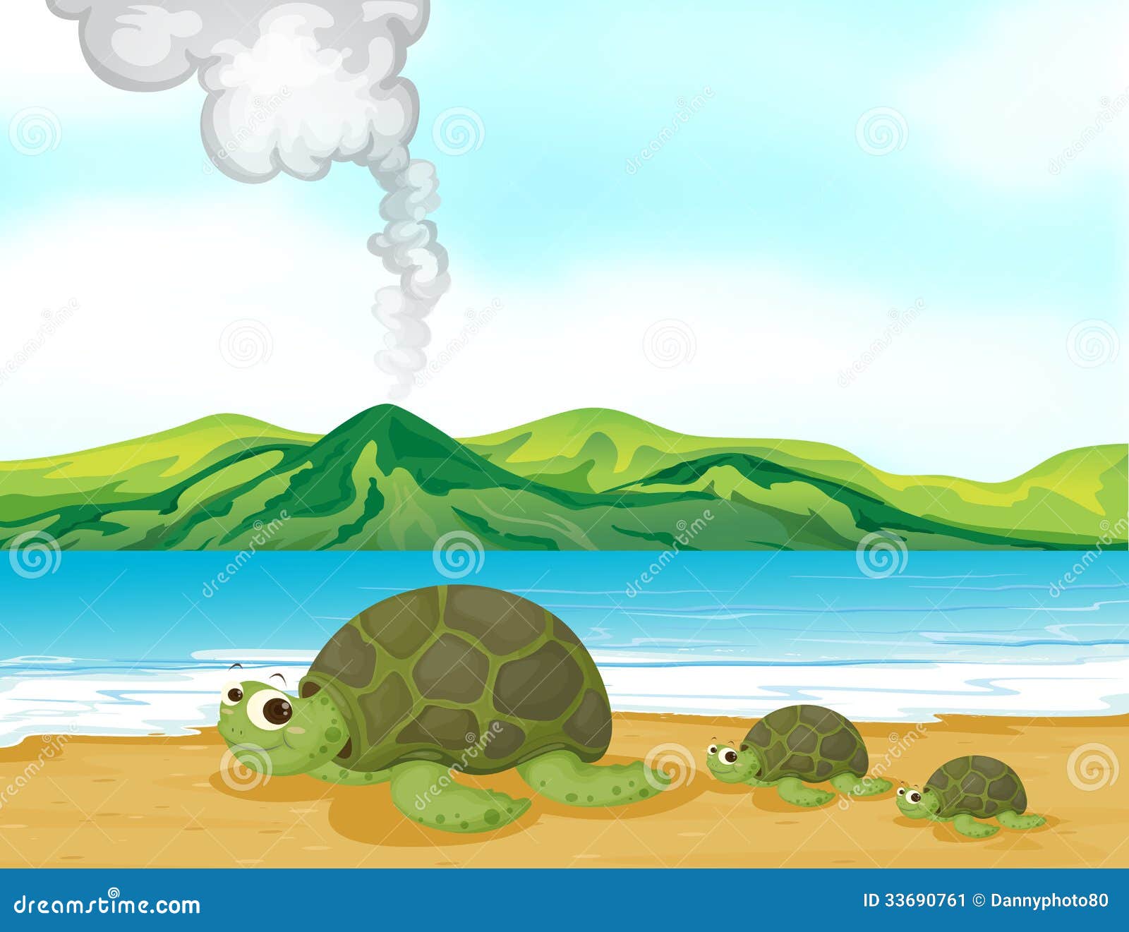 A Volcano Beach and Turtles Stock Illustration - Illustration of ...