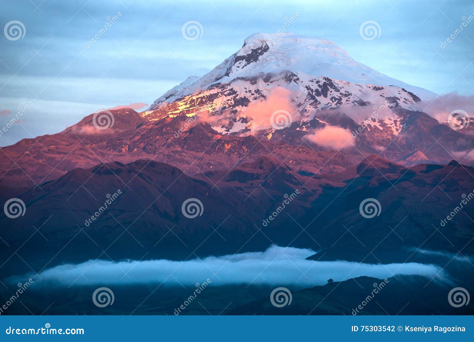 Volcano Cayambe in Ecuador stock photo. Image of dusk - 75303542