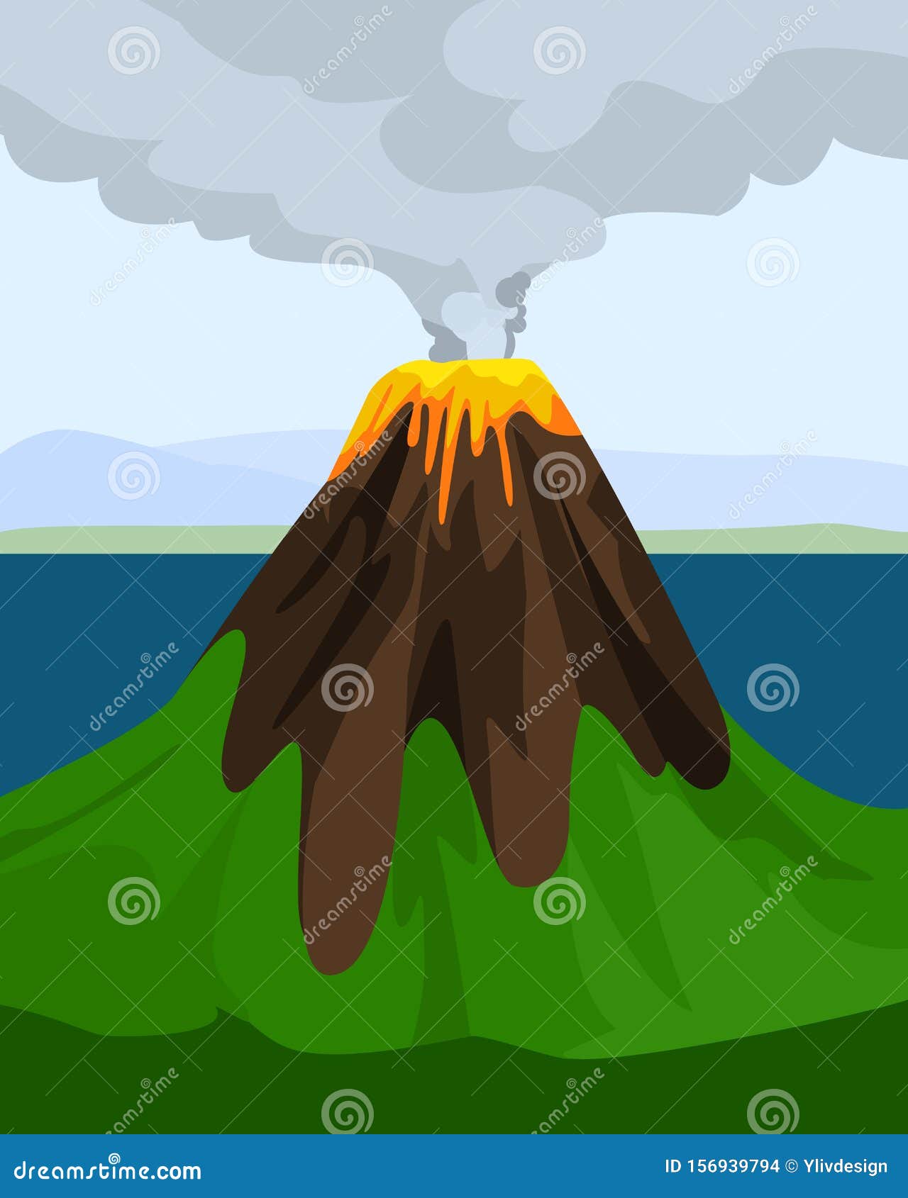 Volcano Concept Banner, Flat Style Stock Vector - Illustration of ...