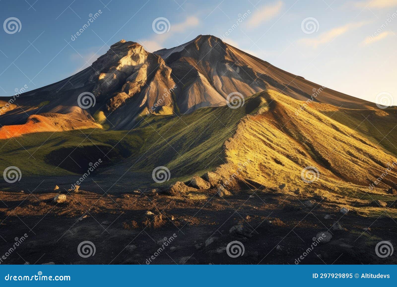 Volcano at Dusk Casting Long Shadows Stock Image - Image of outdoor ...