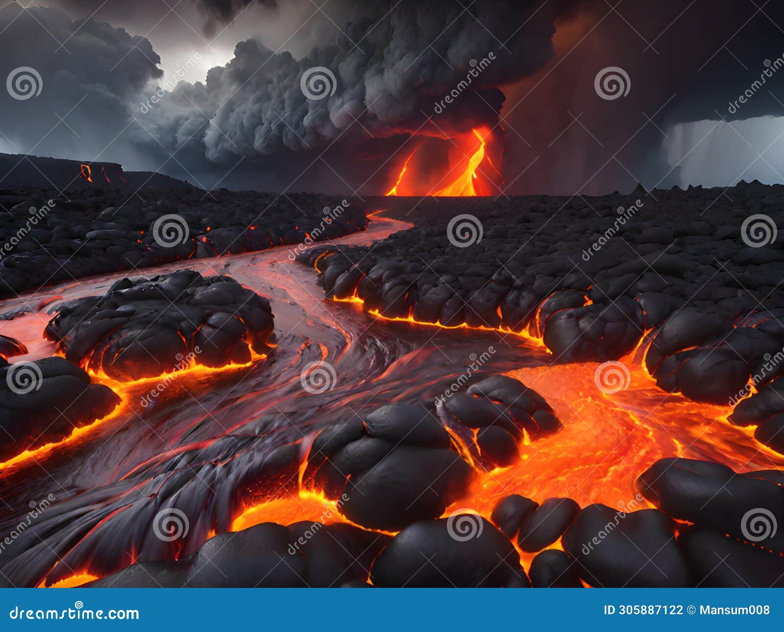 A Volcano Eruptied from a Lava Flow Stock Illustration - Illustration ...