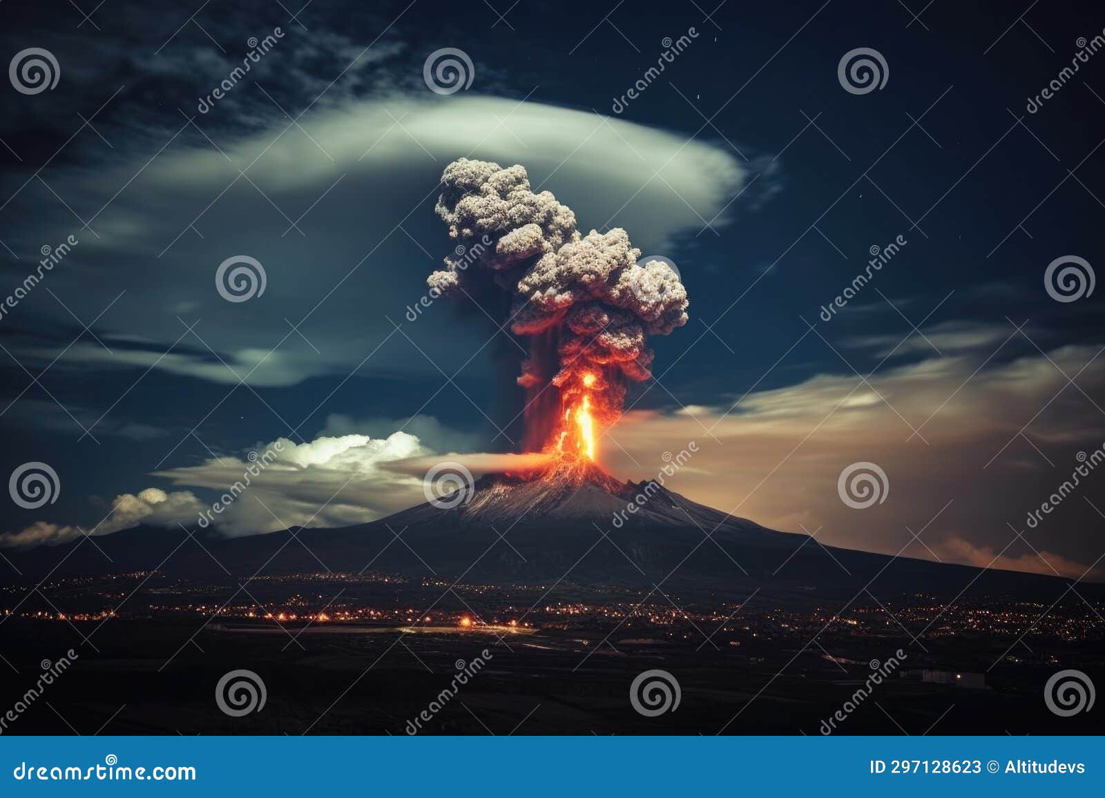 A Volcano Erupting Against a Dark Sky Stock Image - Image of explosive ...
