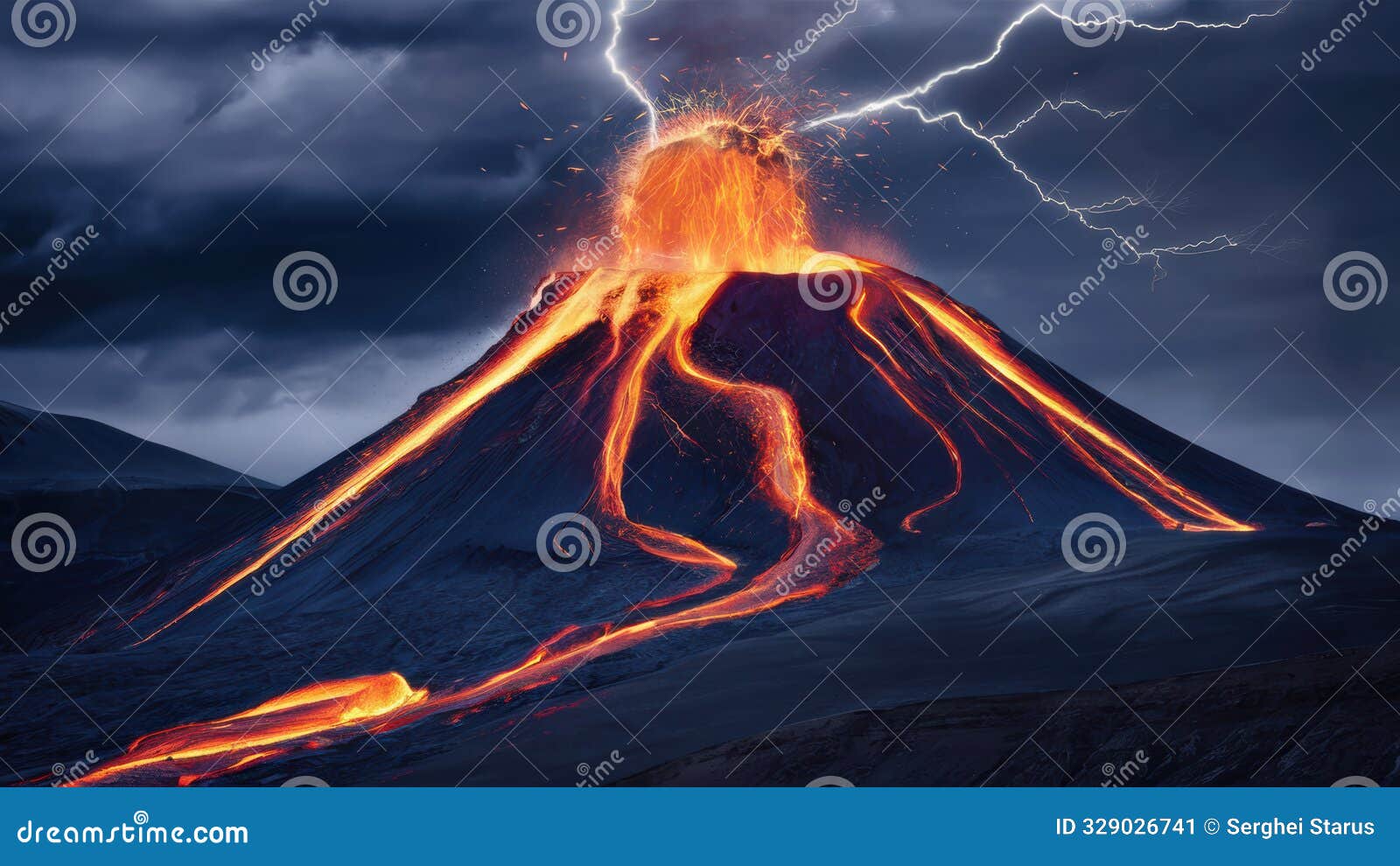 A Volcano Erupting with a Bright Light Coming from it, AI Stock Image ...