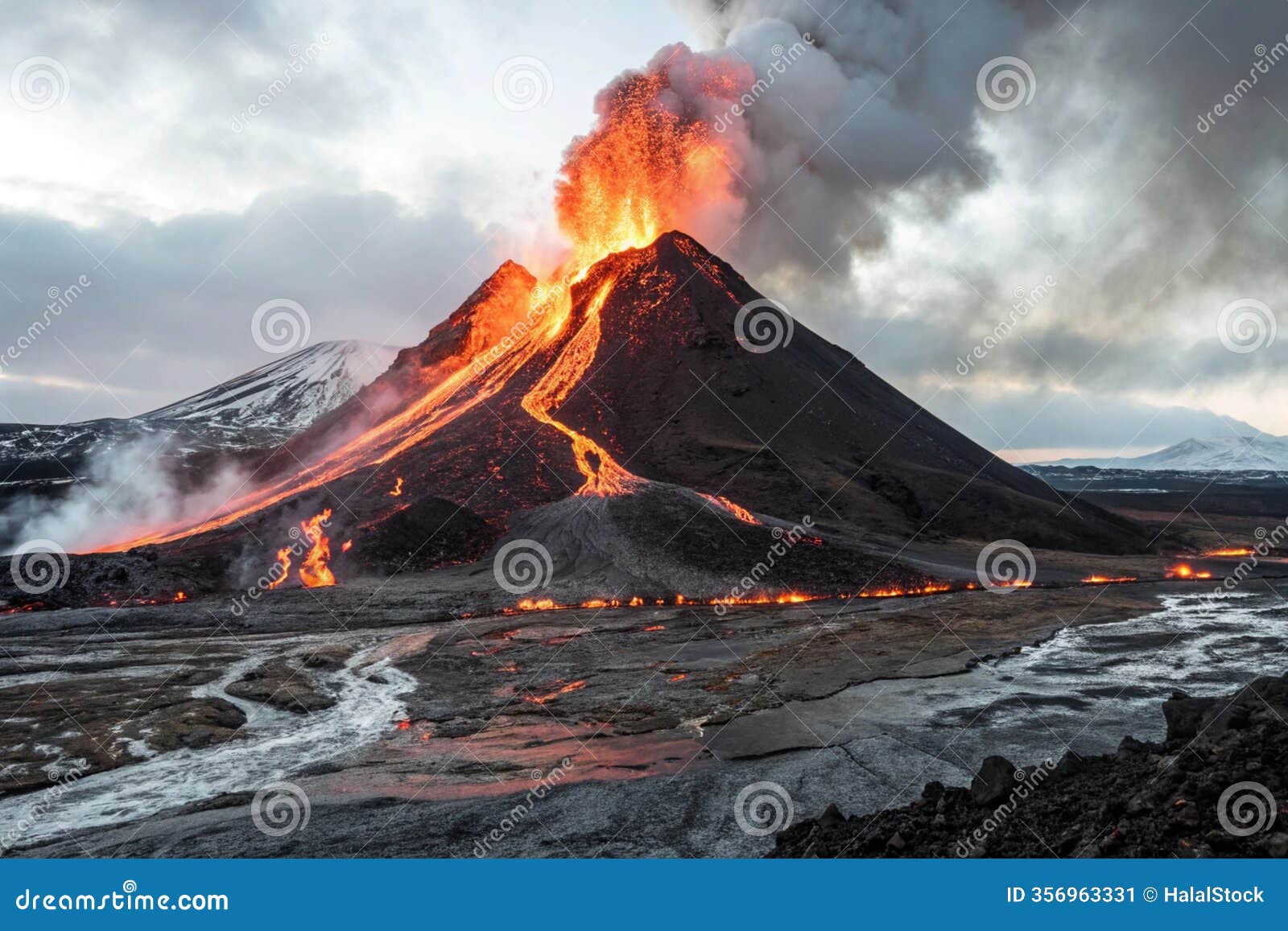 Volcano Erupting with Hot Lava and Gases Stock Illustration ...