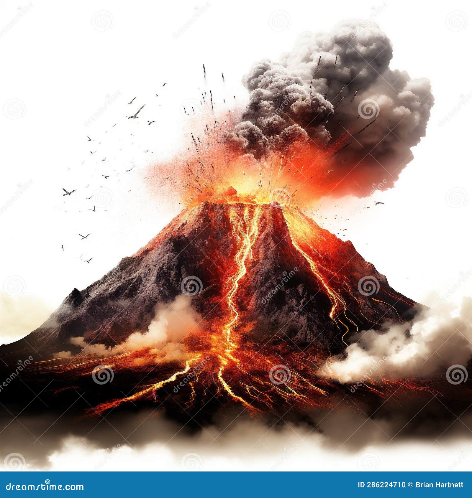 Volcano Erupting, Intense Explosion from Volano, Isolated on White ...