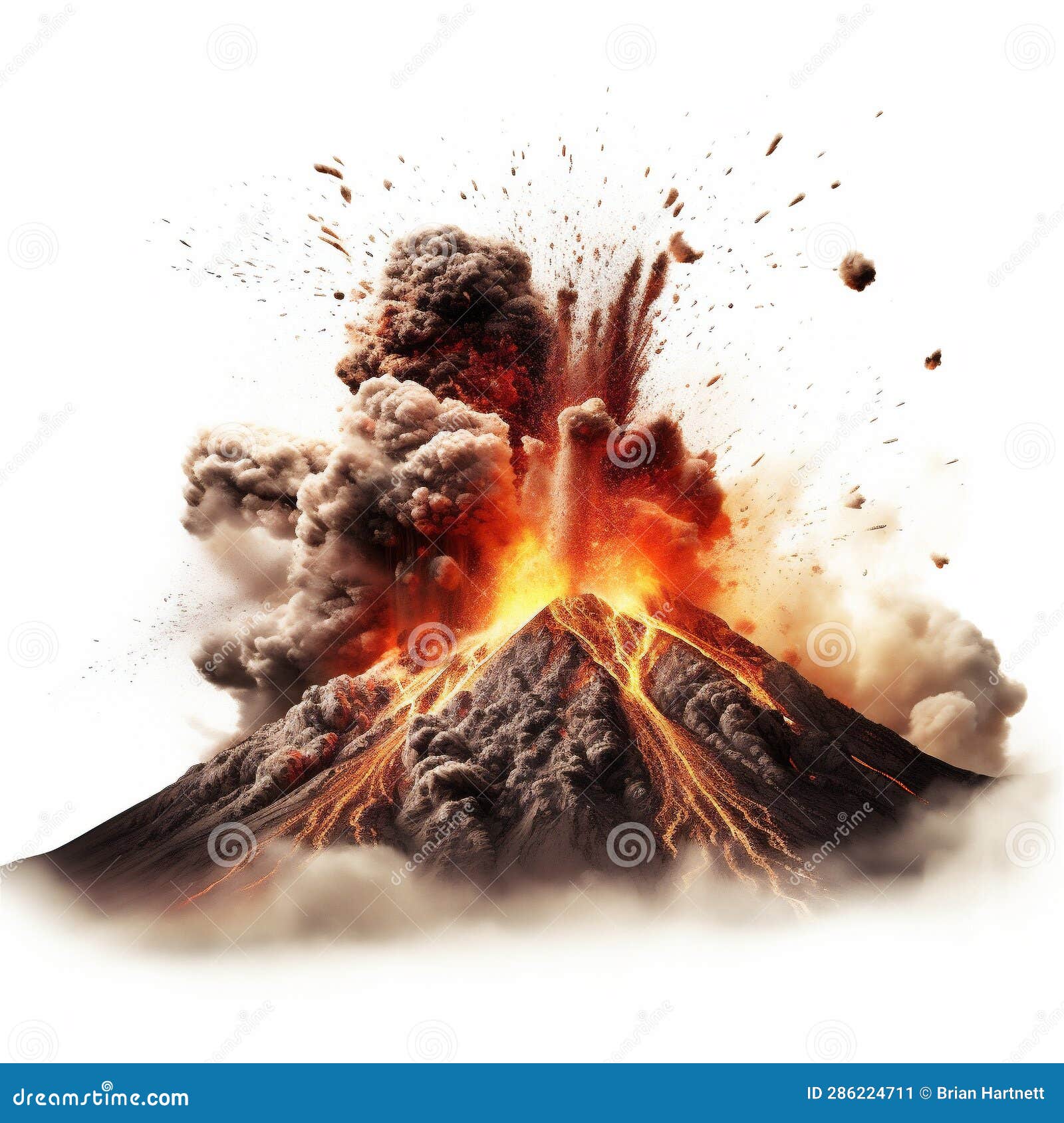 Volcano Erupting, Intense Explosion from Volano, Isolated on White ...