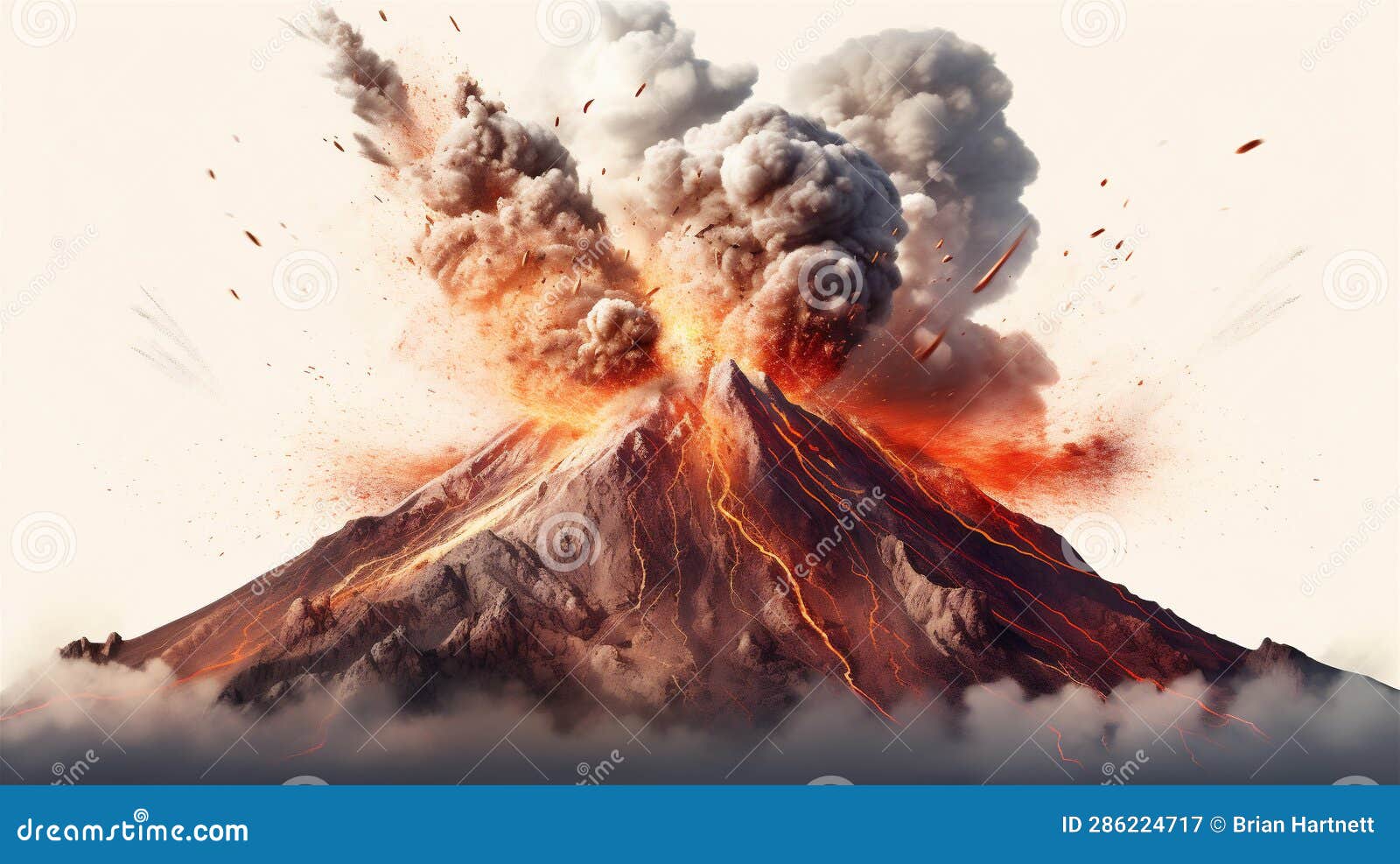 Volcano Erupting, Intense Explosion from Volano, Isolated on White ...