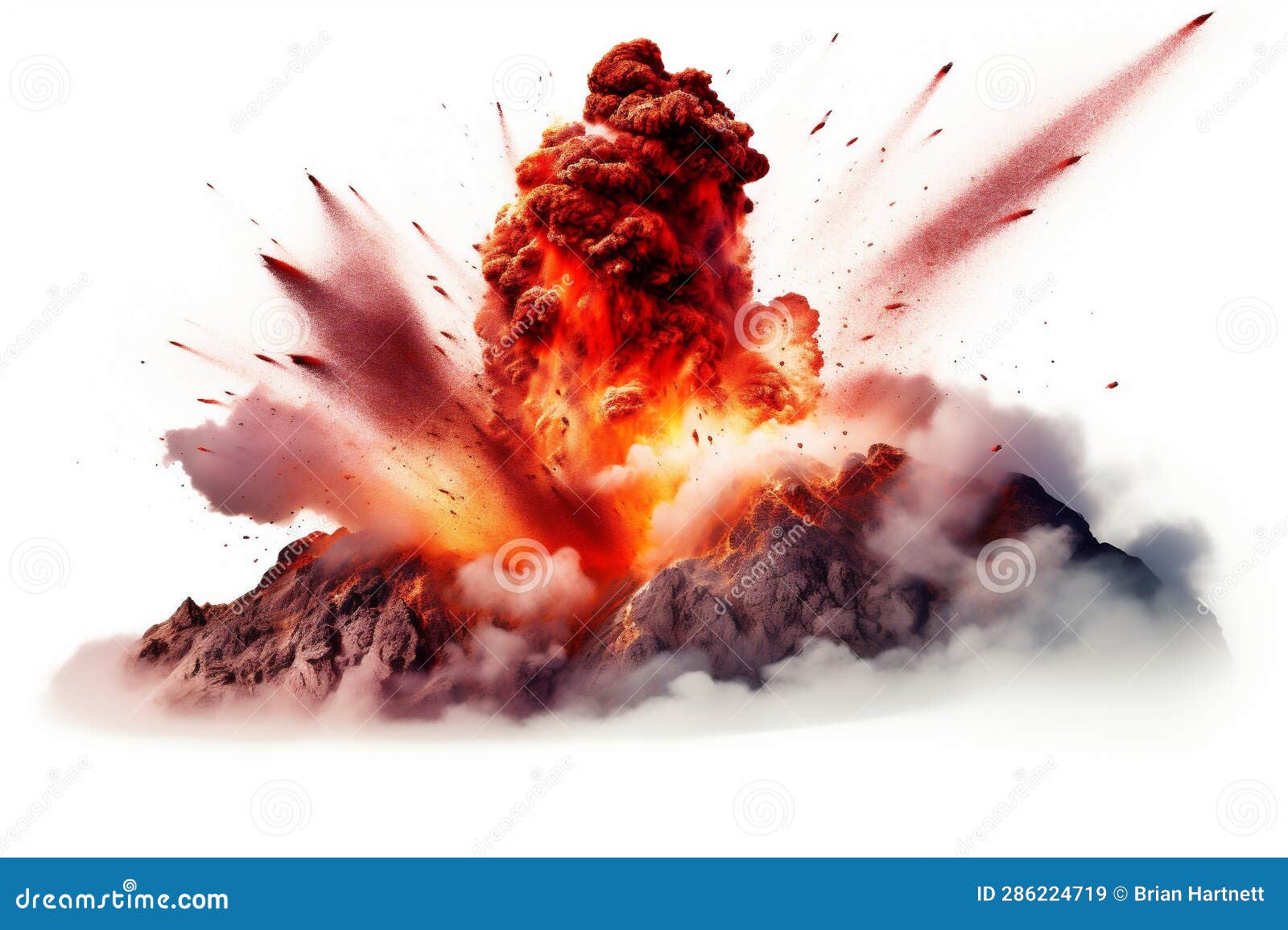 Volcano Erupting, Intense Explosion from Volano, Isolated on White ...