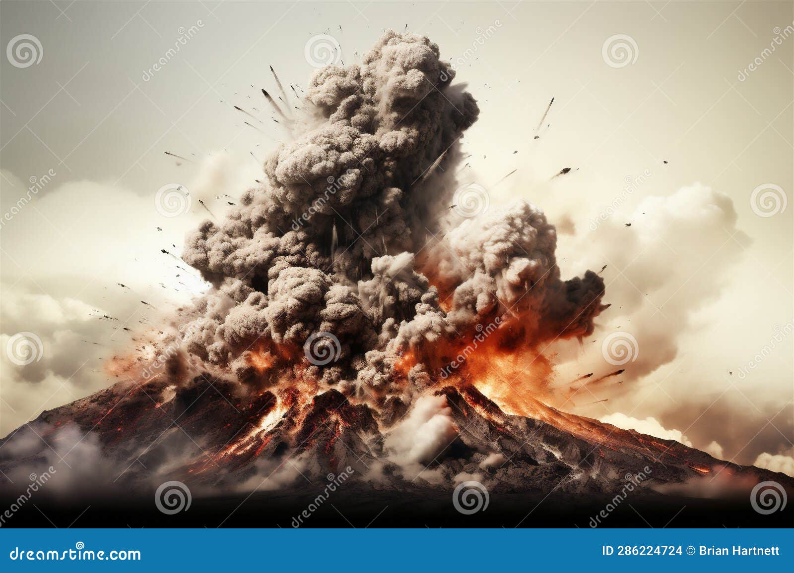 Volcano Erupting, Intense Explosion from Volano, Isolated on White ...