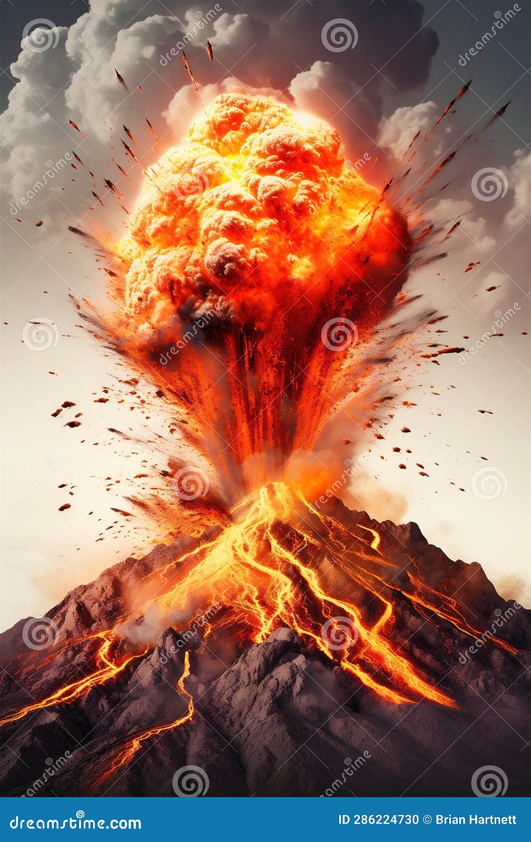 Volcano Erupting, Intense Explosion from Volano, Isolated on White ...