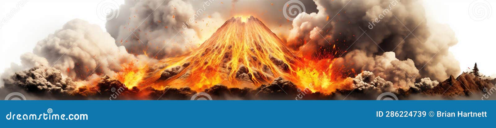 Volcano Erupting, Intense Explosion from Volano, Isolated on White ...