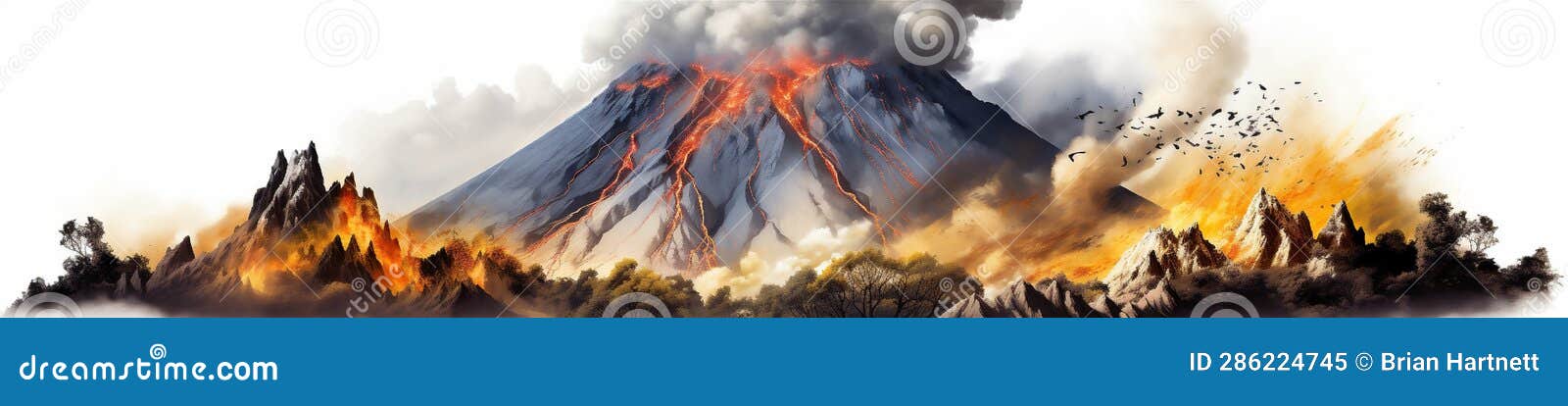 Volcano Erupting, Intense Explosion from Volano, Isolated on White ...
