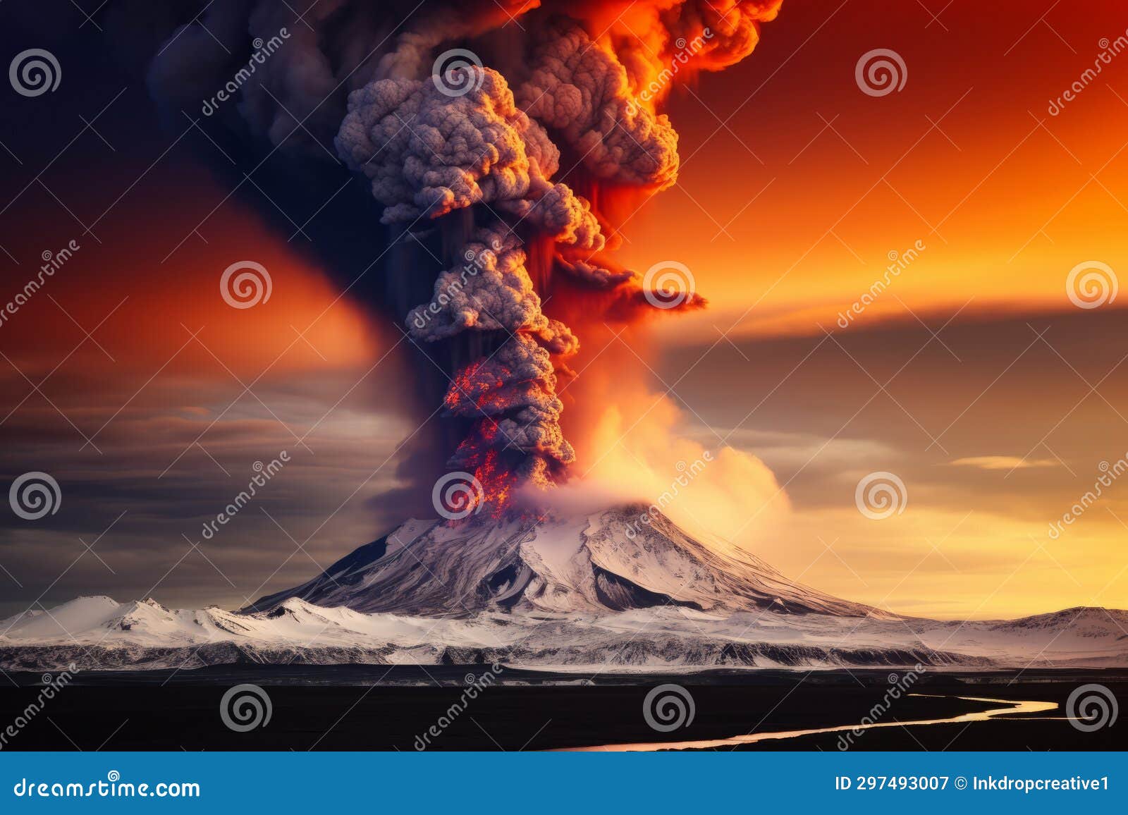 A Volcano Erupting with a Large Cloud of Toxic Smoke Fire and Ash Stock ...