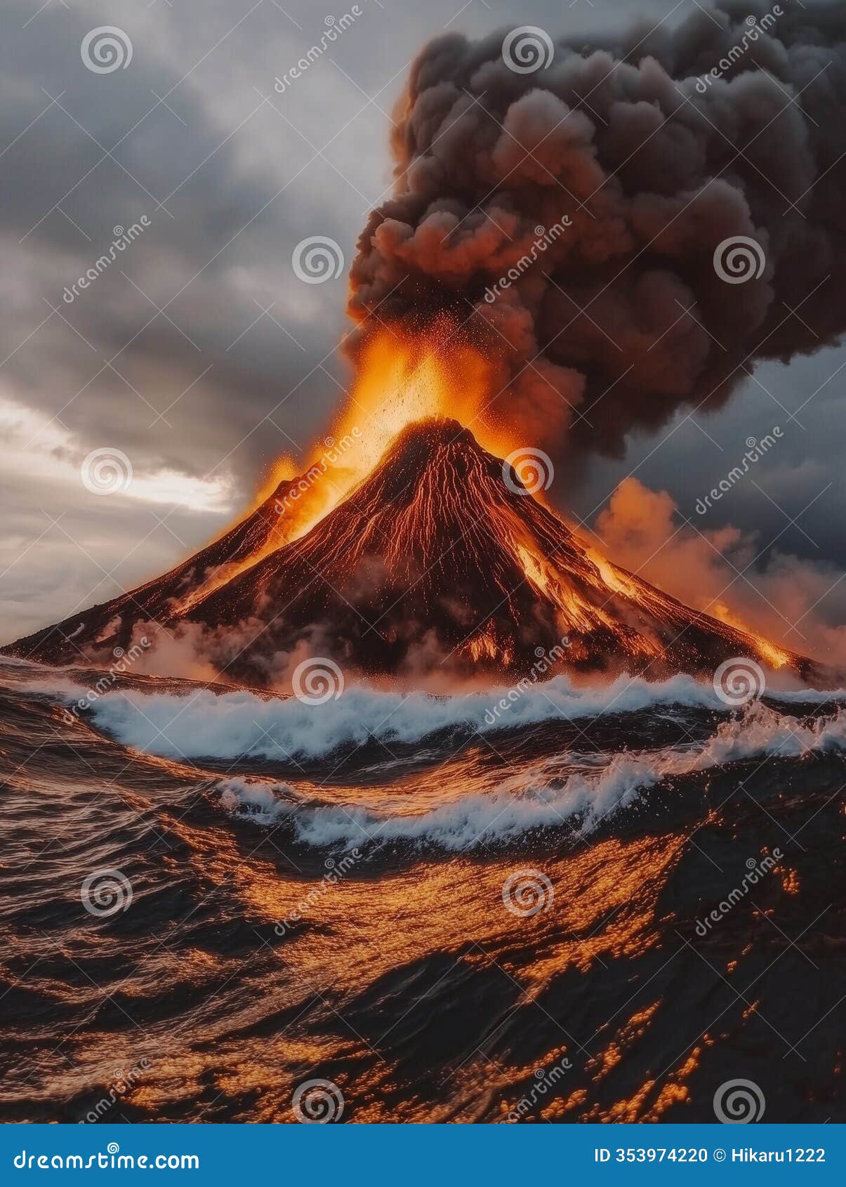 A Volcano Erupting, with Lava Flowing Down Its Sides Stock Illustration ...