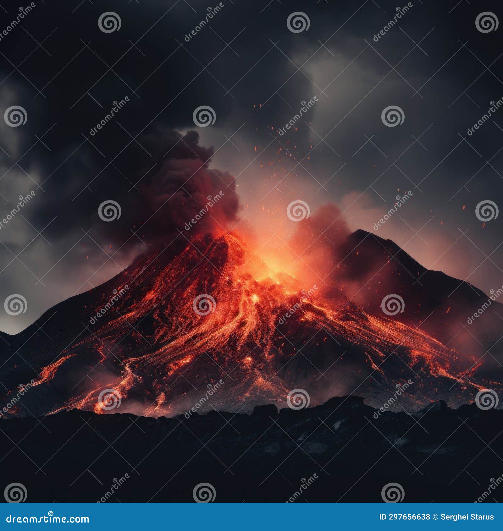 Volcano Erupting with Lava and Smoke, AI Stock Photo - Image of blue ...