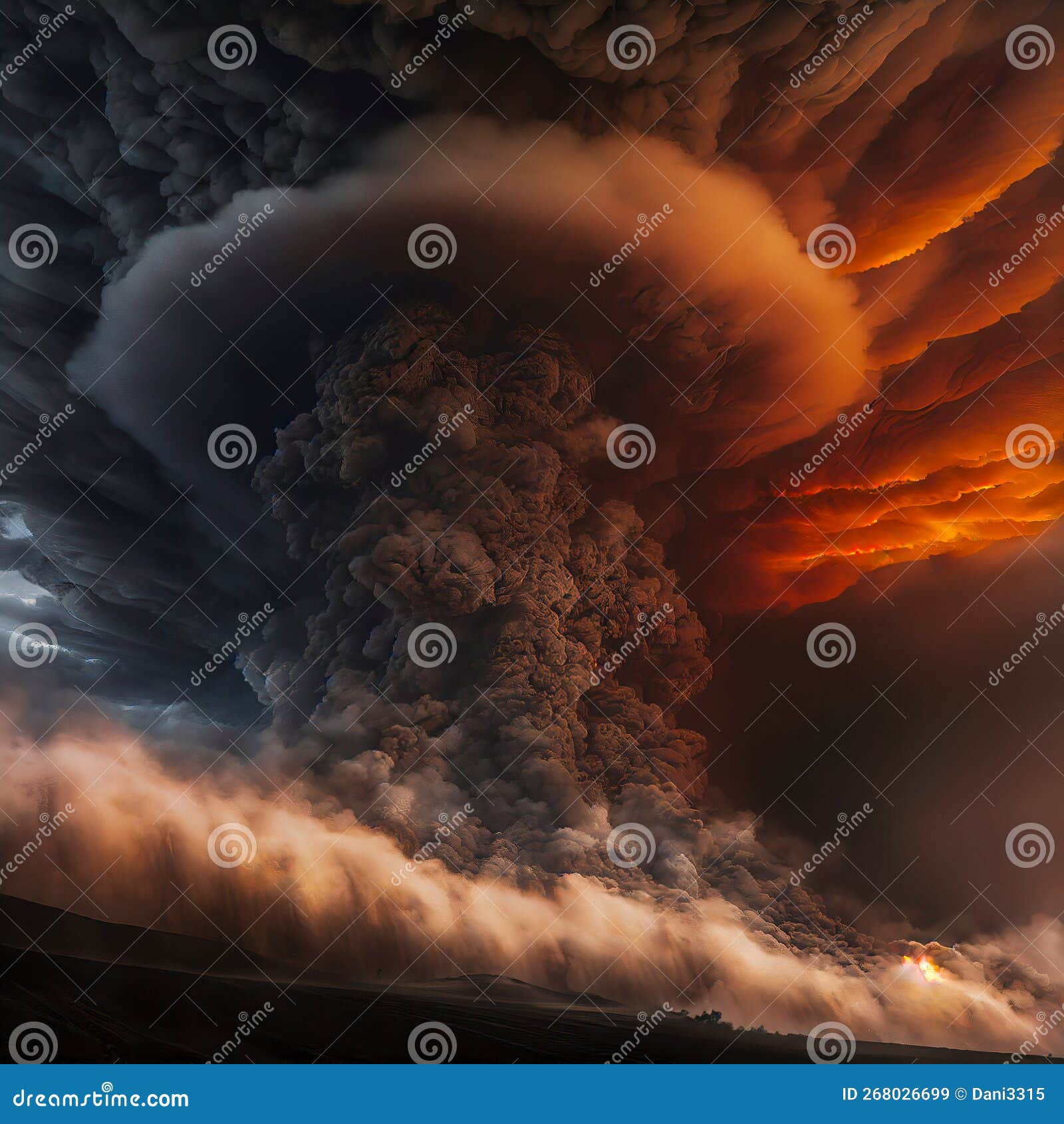 A Volcano Erupting With Plumes Of Smoke, Ash, And Shockwaves Royalty ...